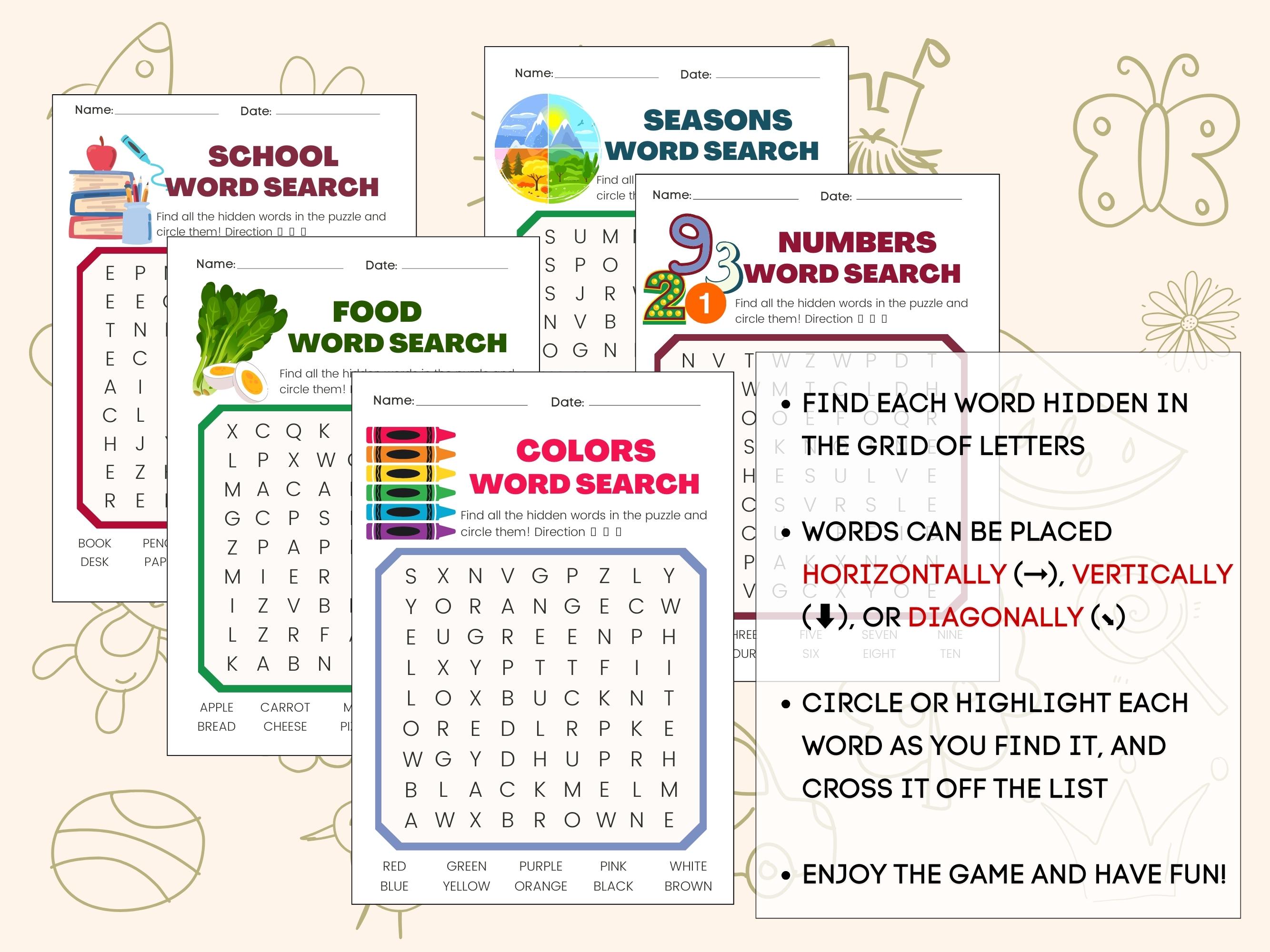 Engaging Word Search Game for Ages 5-7 Crossword for Kids, Easy Reading ...