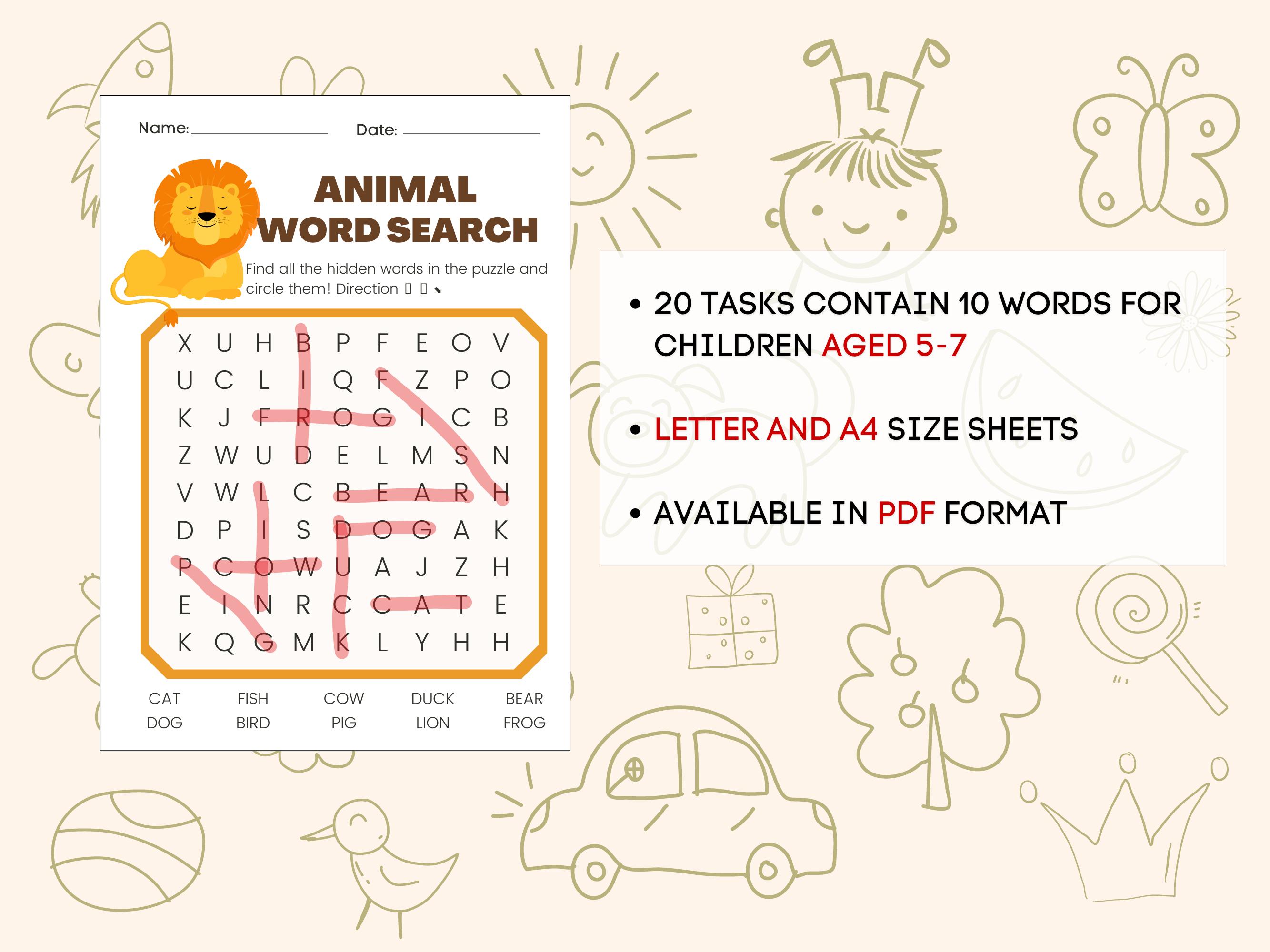 Engaging Word Search Game for Ages 5-7, Interactive Kids Activity, Easy ...