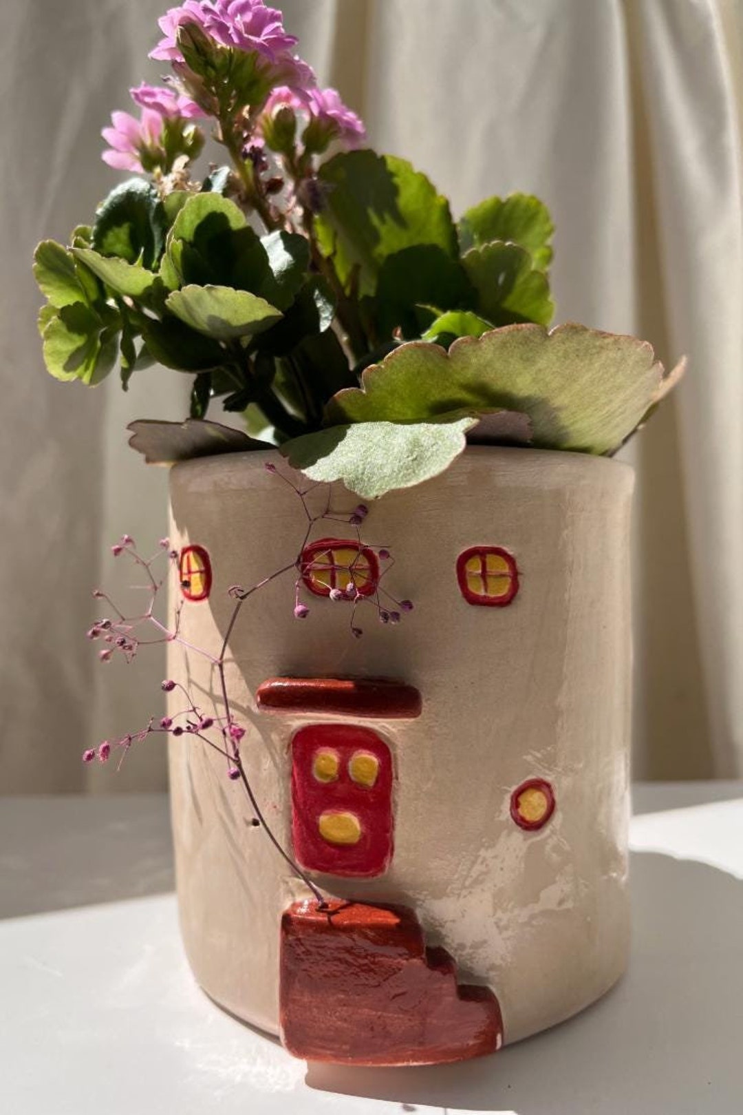 Handmade Ceramic Flower Pot in the Shape of a Mediterranean House ...