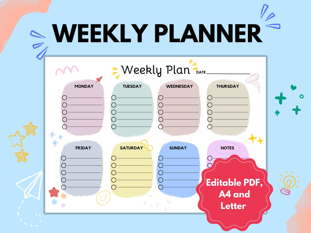 Weekly Schedule Template, Weekly Planner Printable, Homeschool Weekly ...