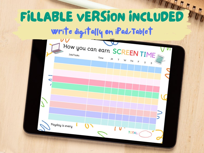 Screen Time Chart Checklist, Editable Printable Screen Time Chore Chart ...