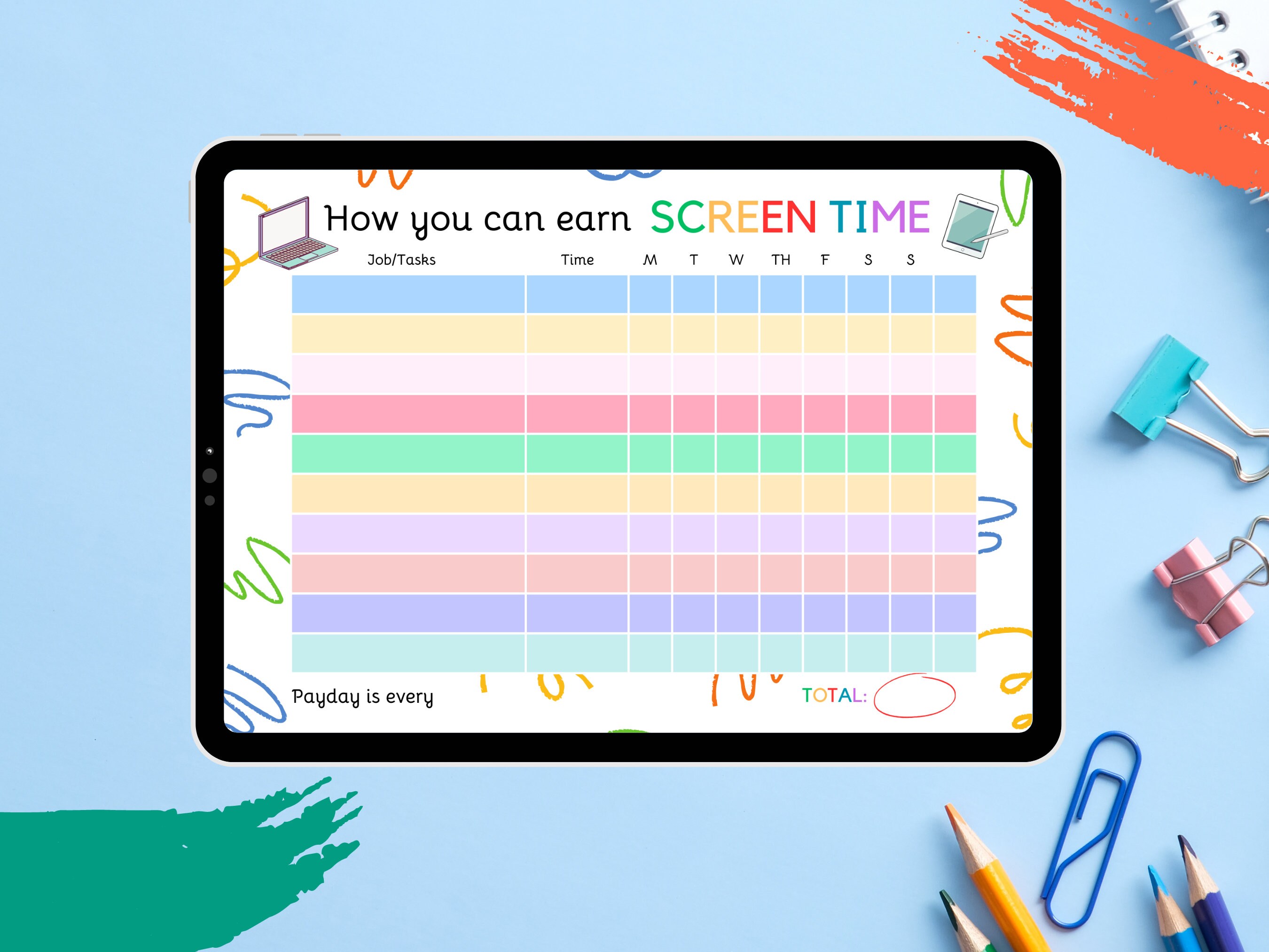 Screen Time Chart Checklist, Editable Printable Screen Time Chore Chart ...