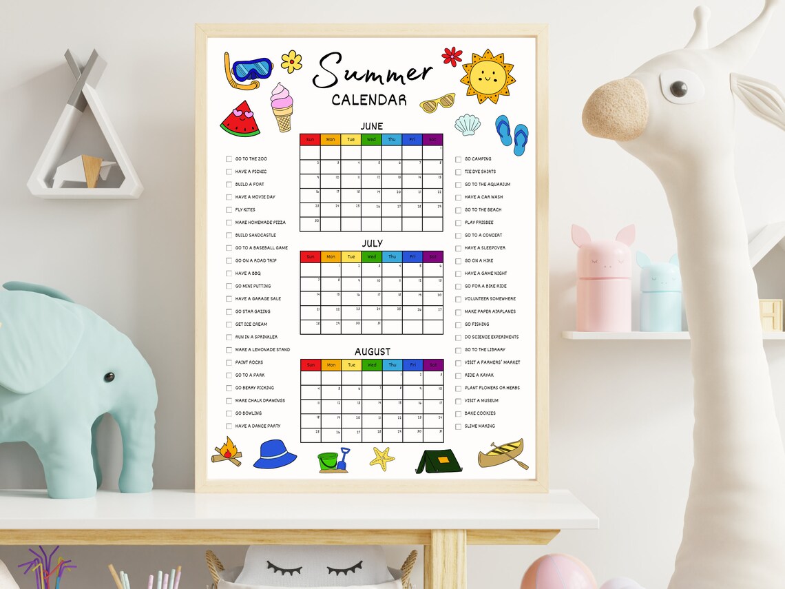 Summer Calendar Poster Printables Summer Fun Bucket List Family Planner ...