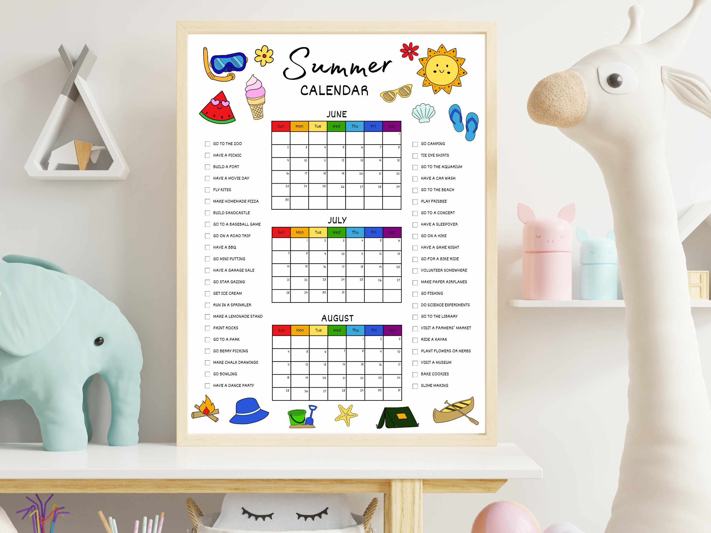 Summer Calendar Poster Printables Summer Fun Bucket List Family Planner ...