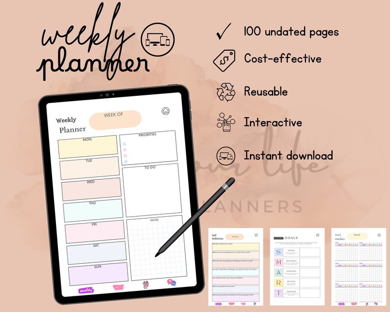 Digital Weekly Planner Undated - Etsy
