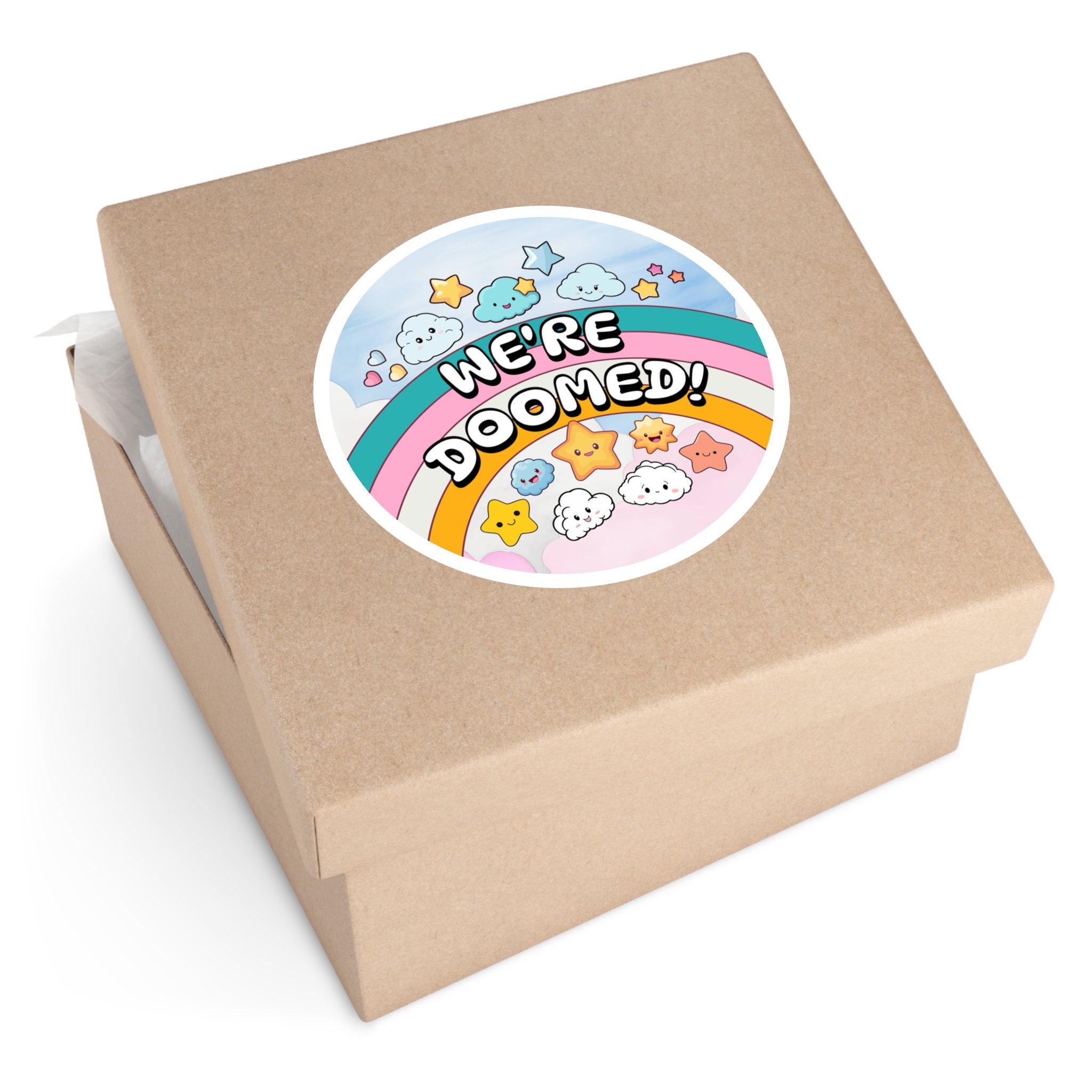 We're Doomed Funny Round Sticker, Indooroutdoor Sticker, Sarcastic ...