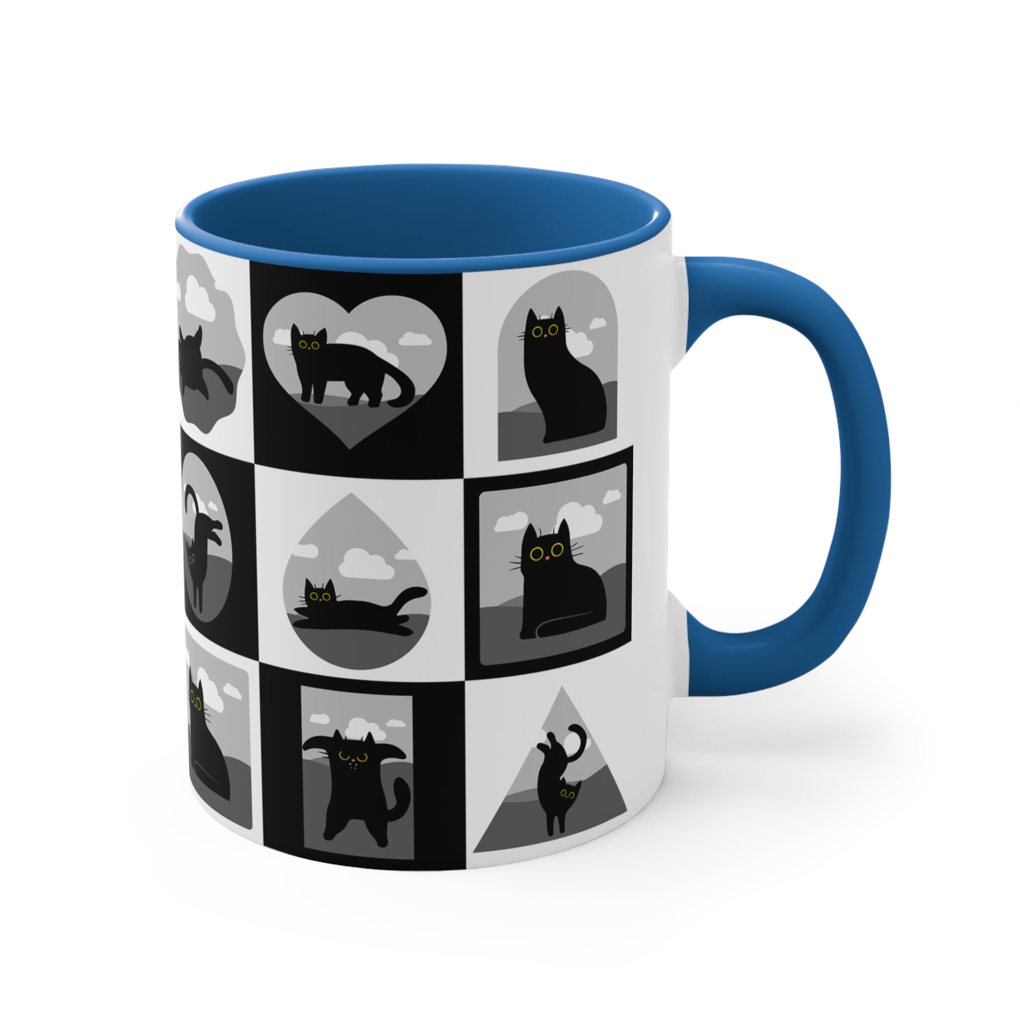 11oz Black Cats Pattern Coffee Mug With Black Interior and Handle - Etsy