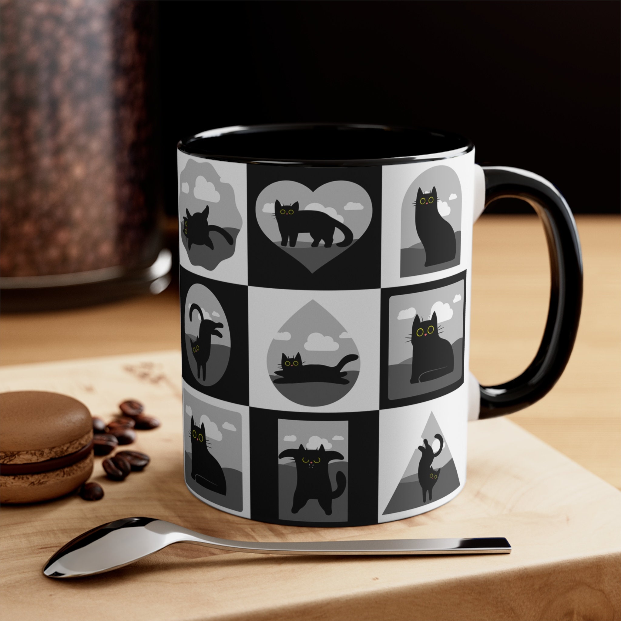 11oz Black Cats Pattern Coffee Mug With Black Interior and Handle - Etsy