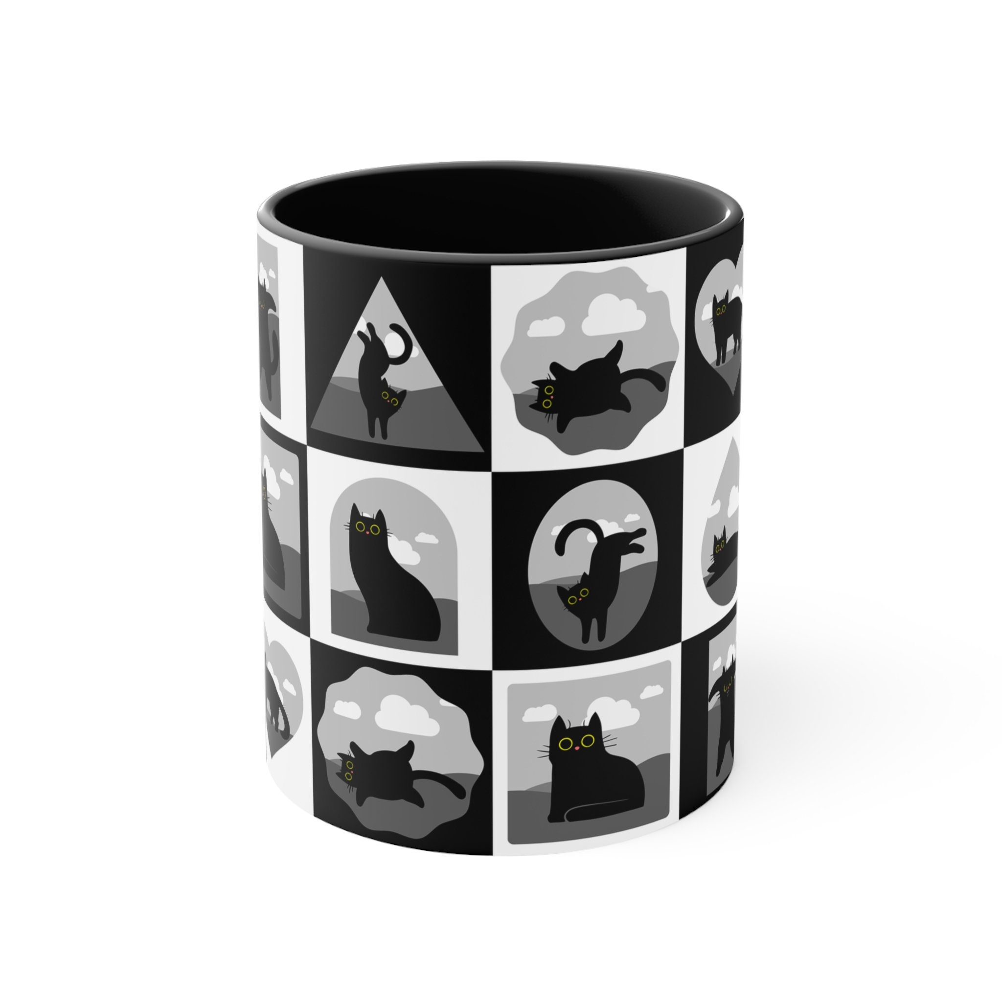 11oz Black Cats Pattern Coffee Mug With Black Interior and Handle - Etsy
