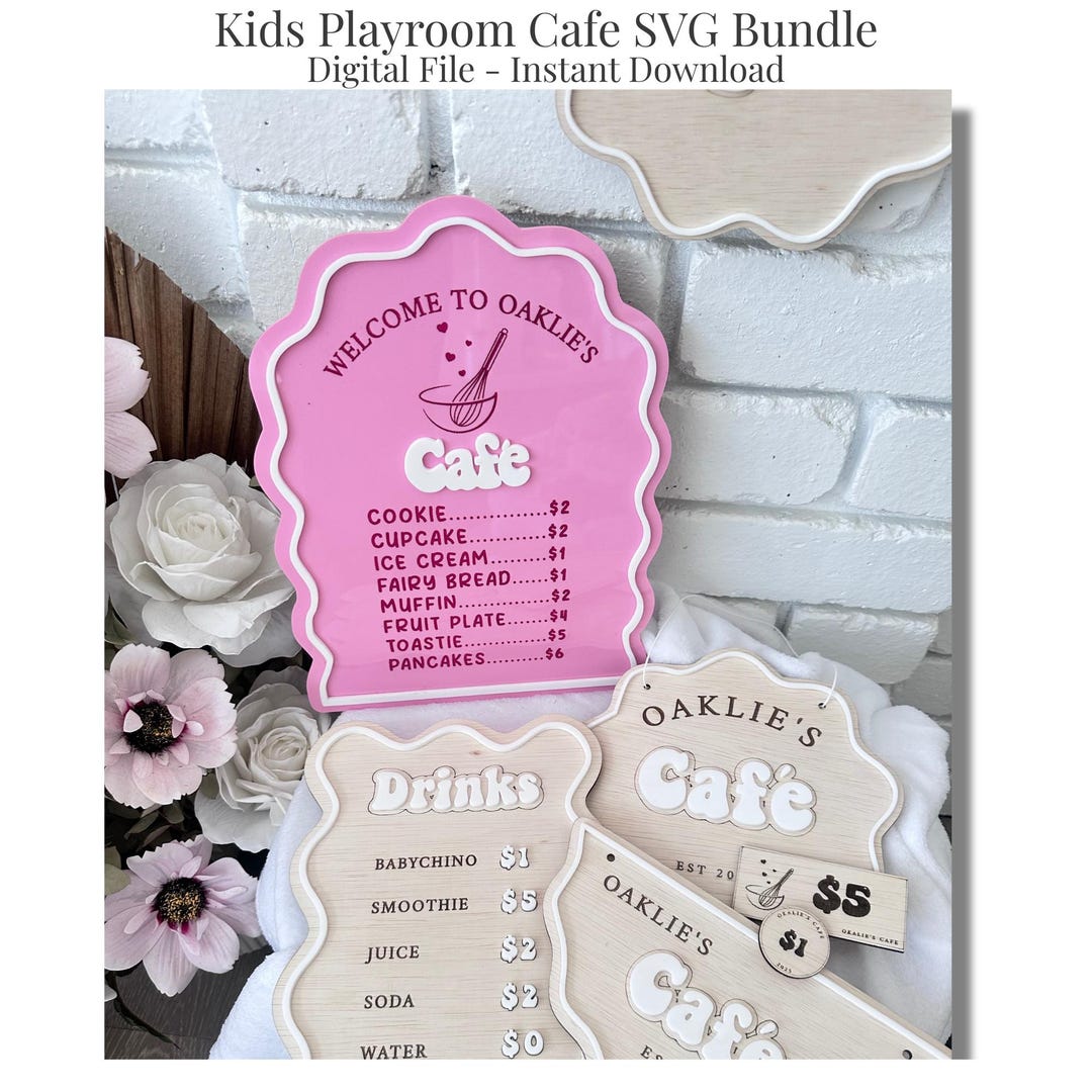 Kids Playroom Cafe Signs SVG Bundle | Pretend Play Café | Laser Cut ...