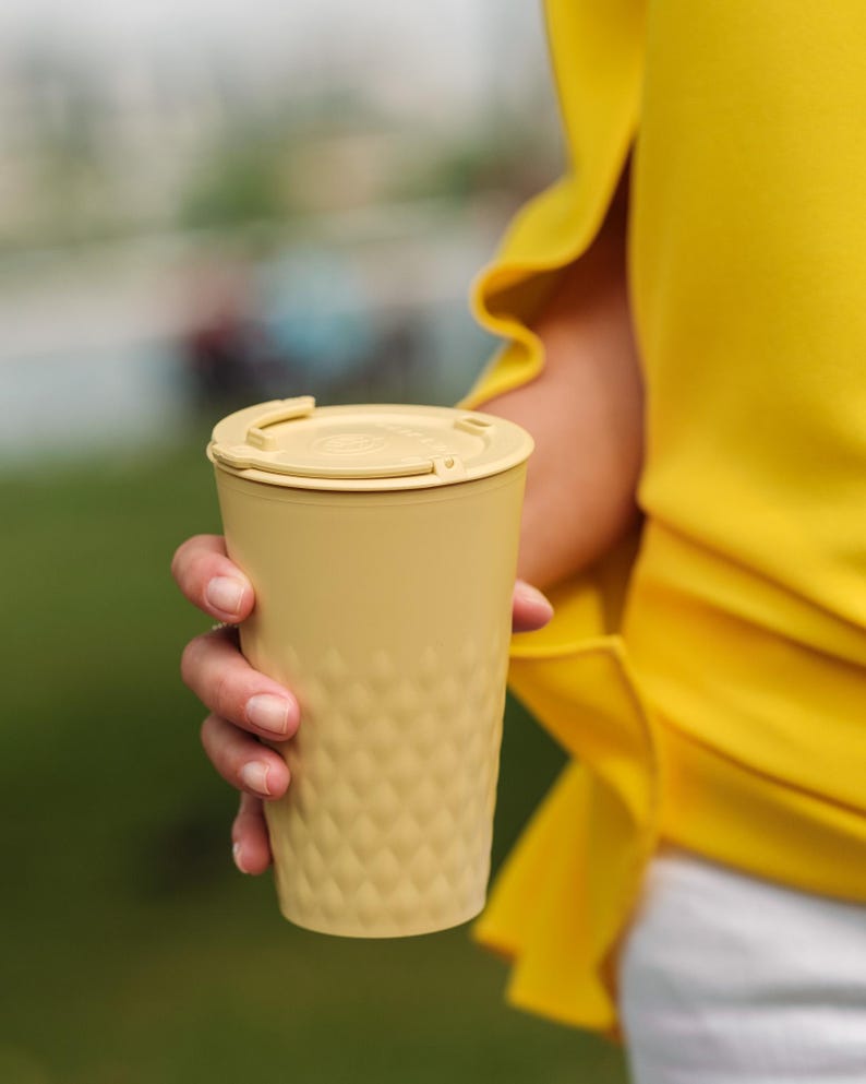 Net Zero Cup Plant Based, Sustainable, BPA Free and Reusable Coffee Cup (16oz / 420ml) - Lemon ...