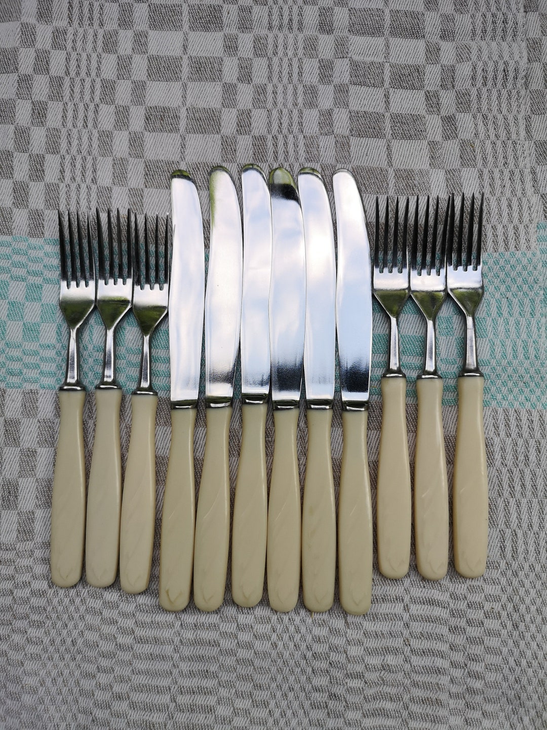 12x Flatware Ivory Bakelite Cutlery Set 6 Knives and 6 Forks With ...
