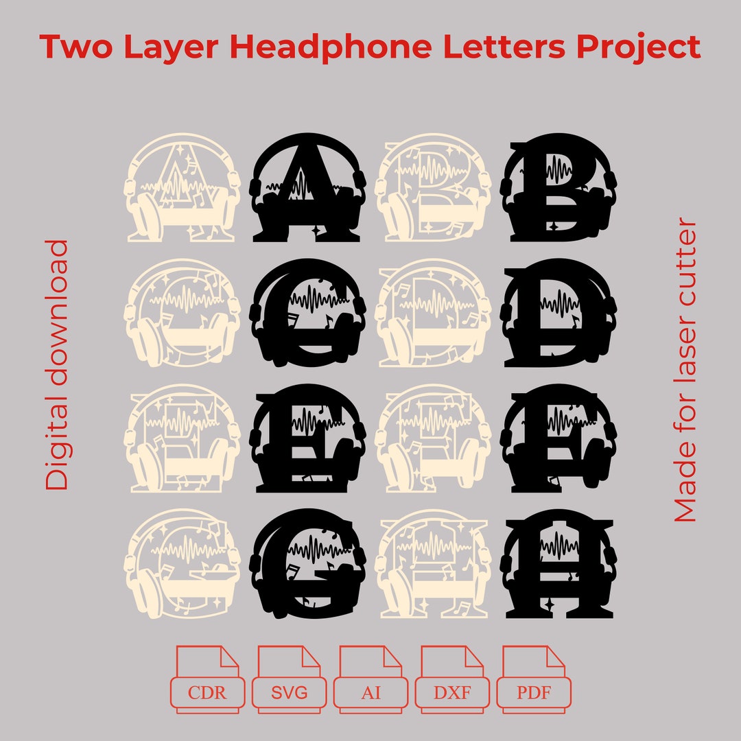 Two Layer Headphone Letters Project, Digital Cnc Vector File, Headphone ...