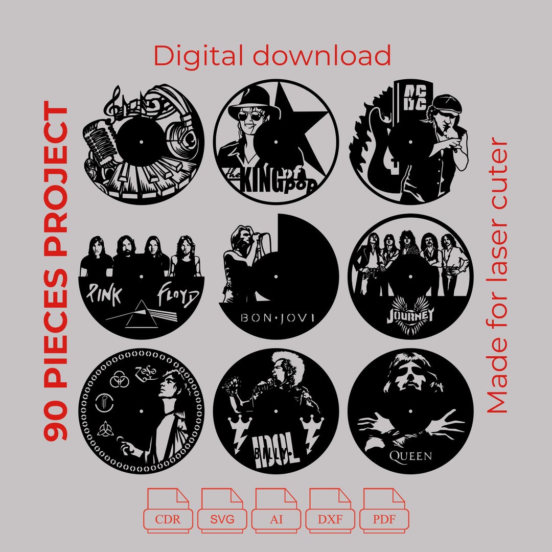90 Designs Laser Cut Files for Wall Decor | Vinyl Record Clock SVG DXF ...