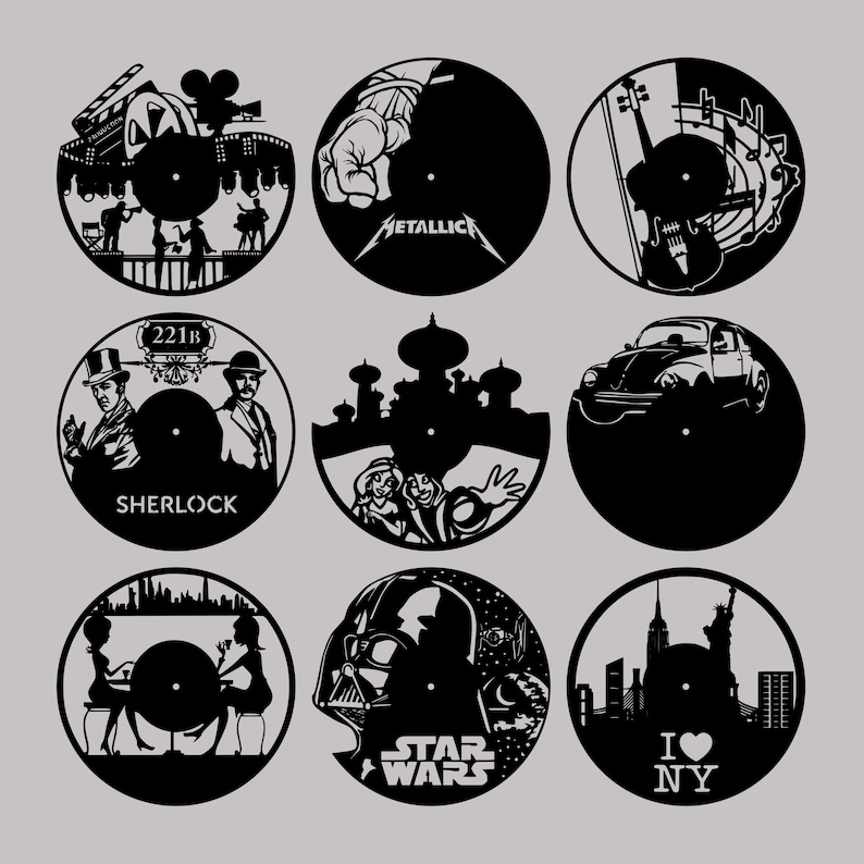 90 Designs Laser Cut Files for Wall Decor | Vinyl Record Clock SVG DXF ...