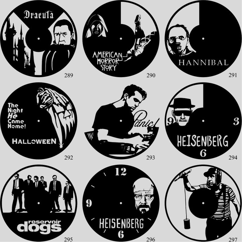 4. Movies & TV Series Laser Cut Vinyl Clock Bundle: CNC Designs (90 ...