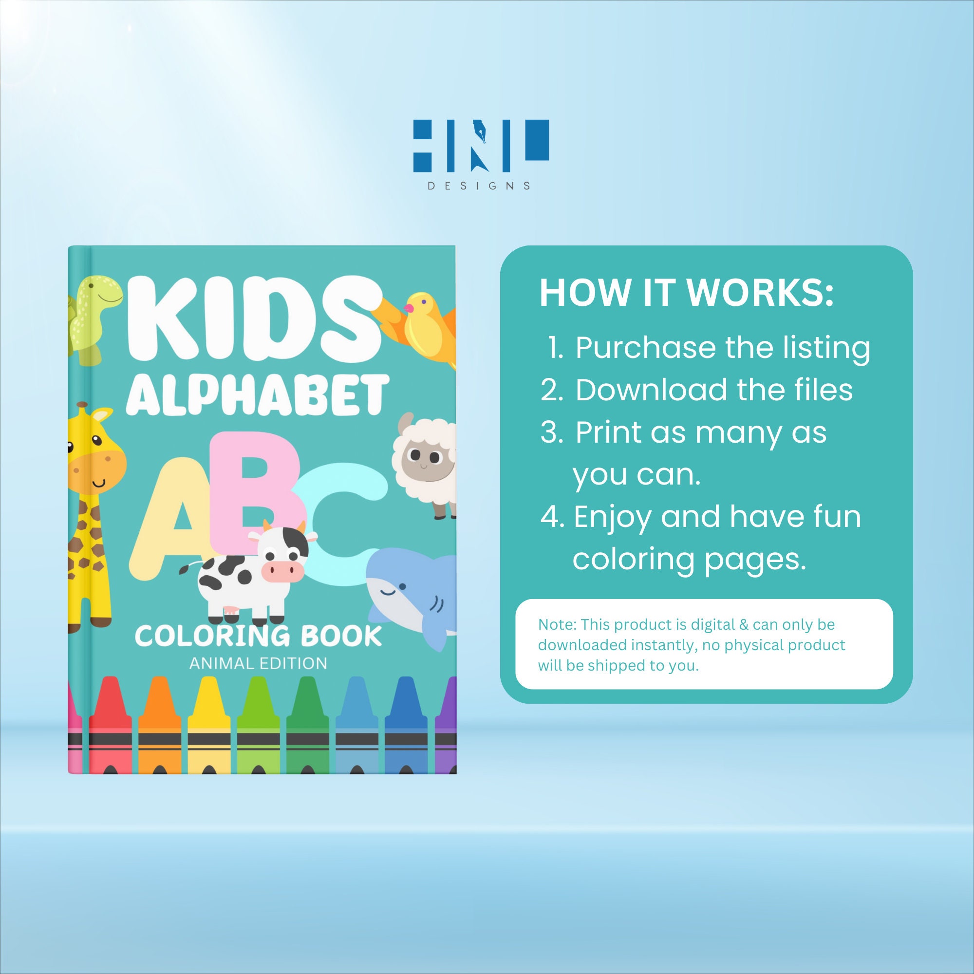 Kids Alphabet Coloring Book Animal Edition digital Files Instant ...