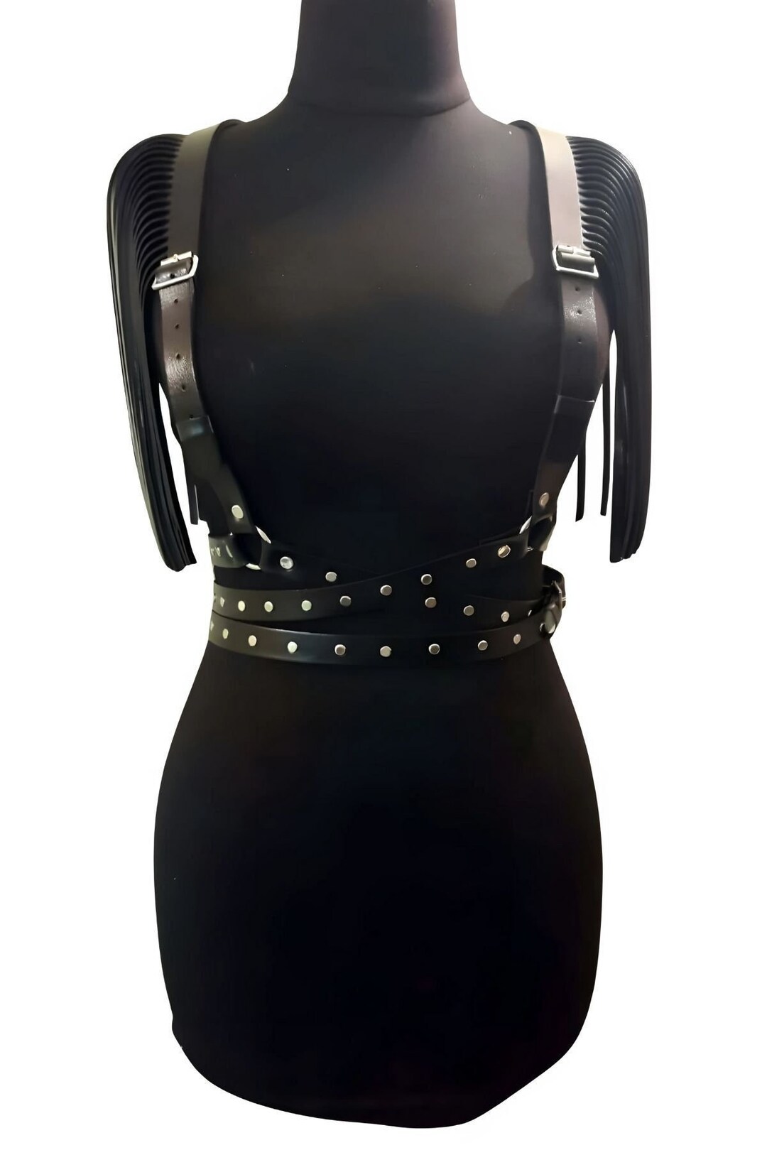 Black Goth Harness With Fringe Fringe Harness Tassel Epaulette Harness ...