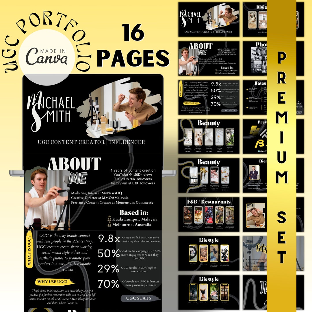 UGC Portfolio for Men Black Portfolio Template Men UGC Portfolio Canva ...