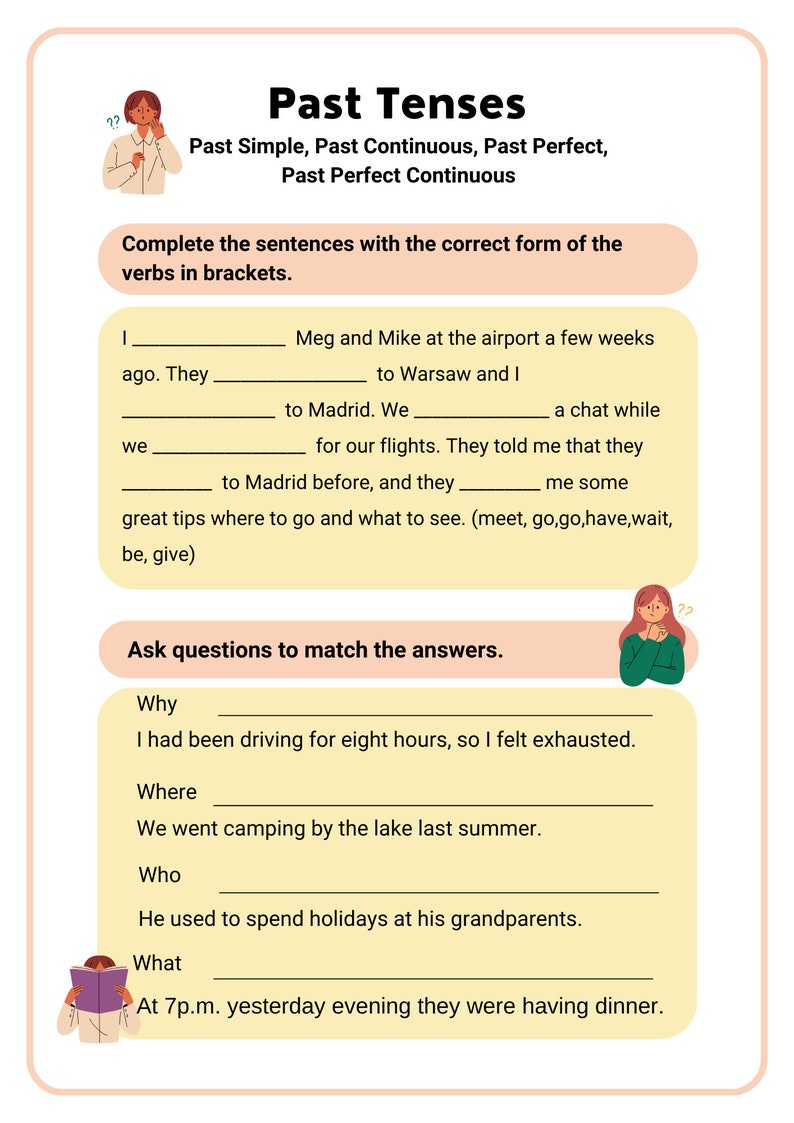 White Pastel Green Simple Past Grammar Practice Worksheet, A4, 10 Pages ...