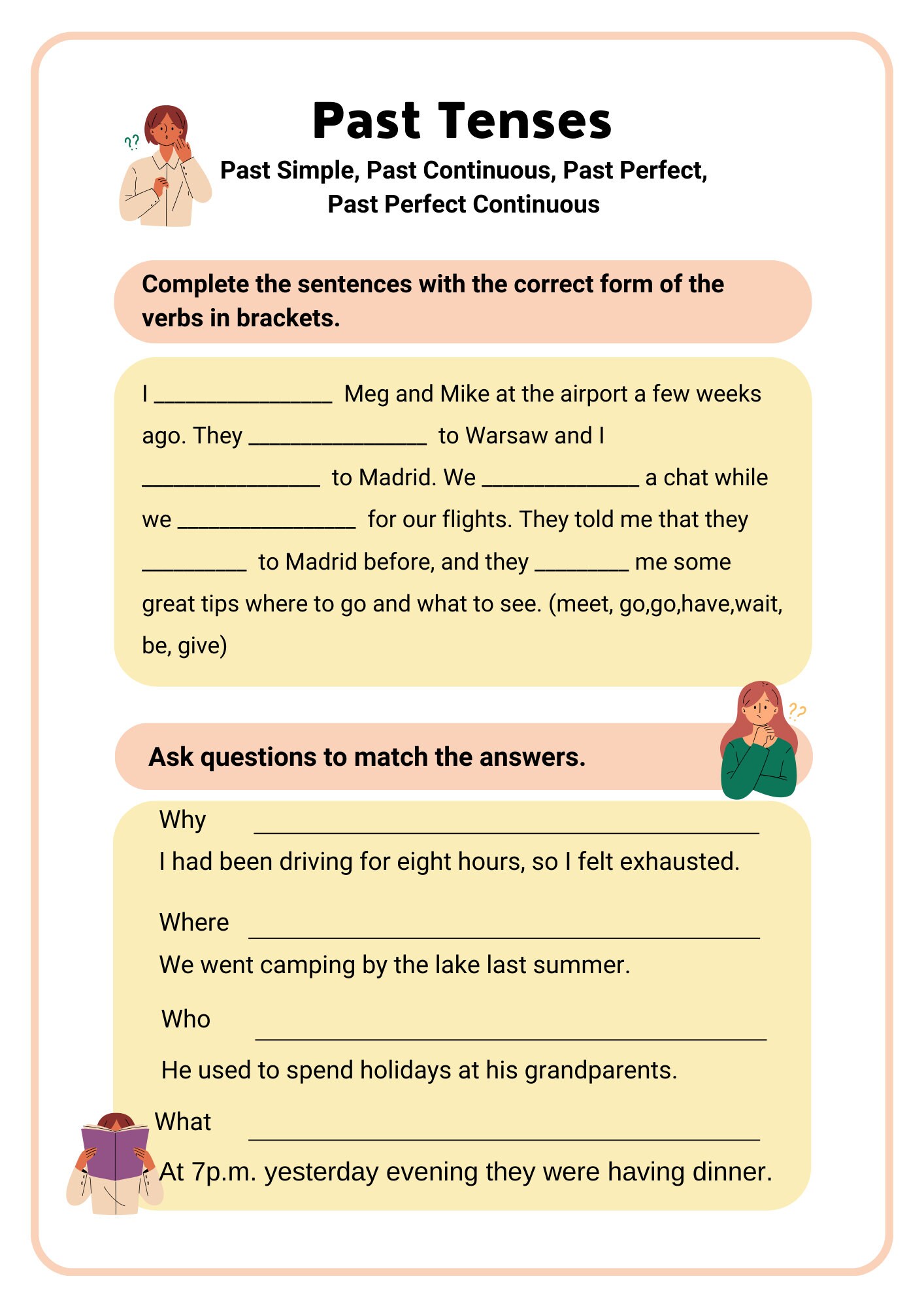 White Pastel Green Simple Past Grammar Practice Worksheet, A4, 10 Pages ...
