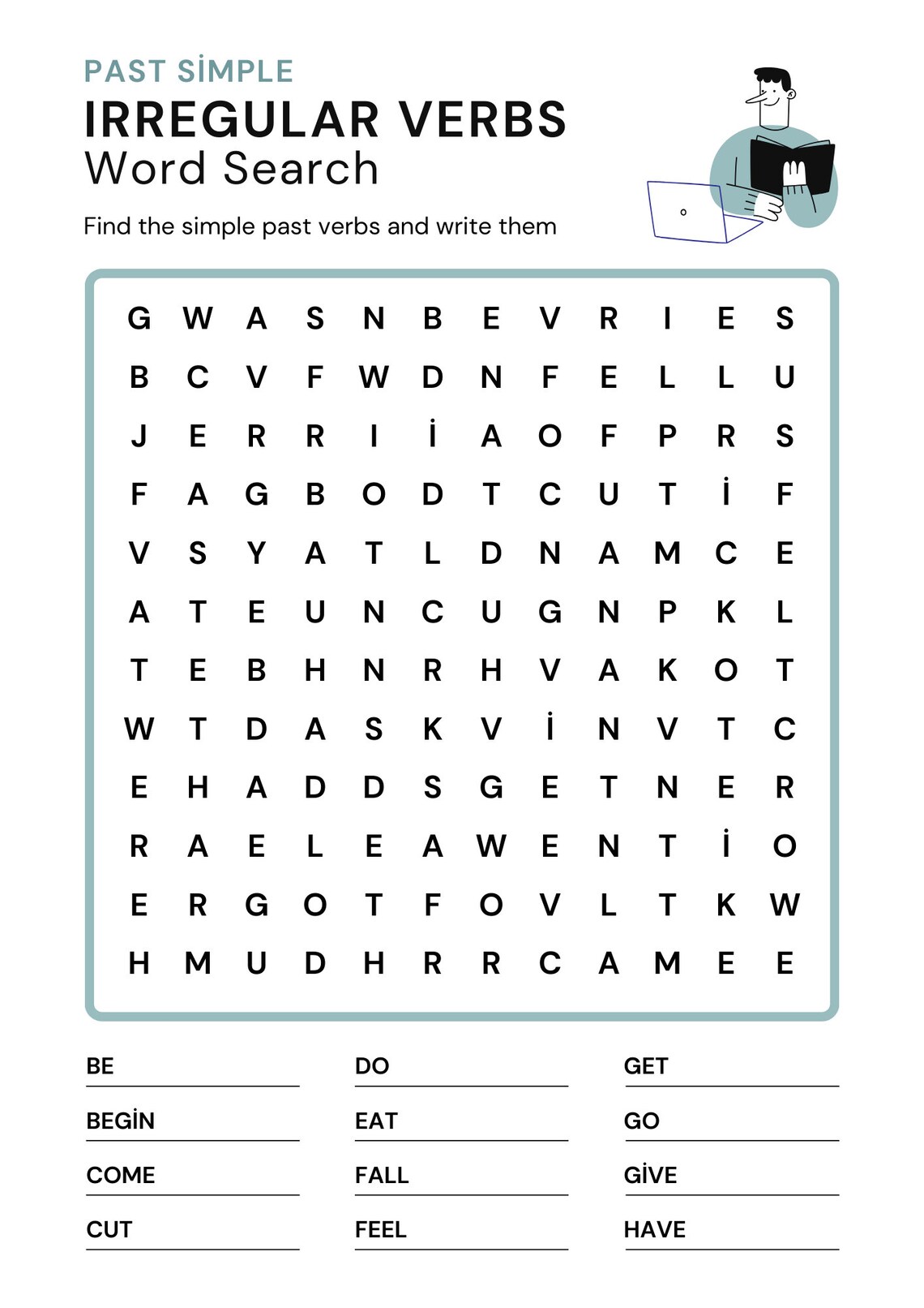 White Pastel Green Simple Past Grammar Practice Worksheet, A4, 10 Pages ...