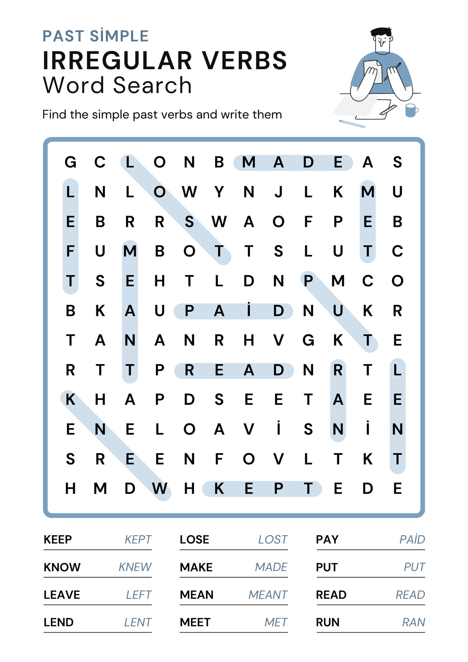 White Pastel Green Simple Past Grammar Practice Worksheet, A4, 10 Pages - Etsy