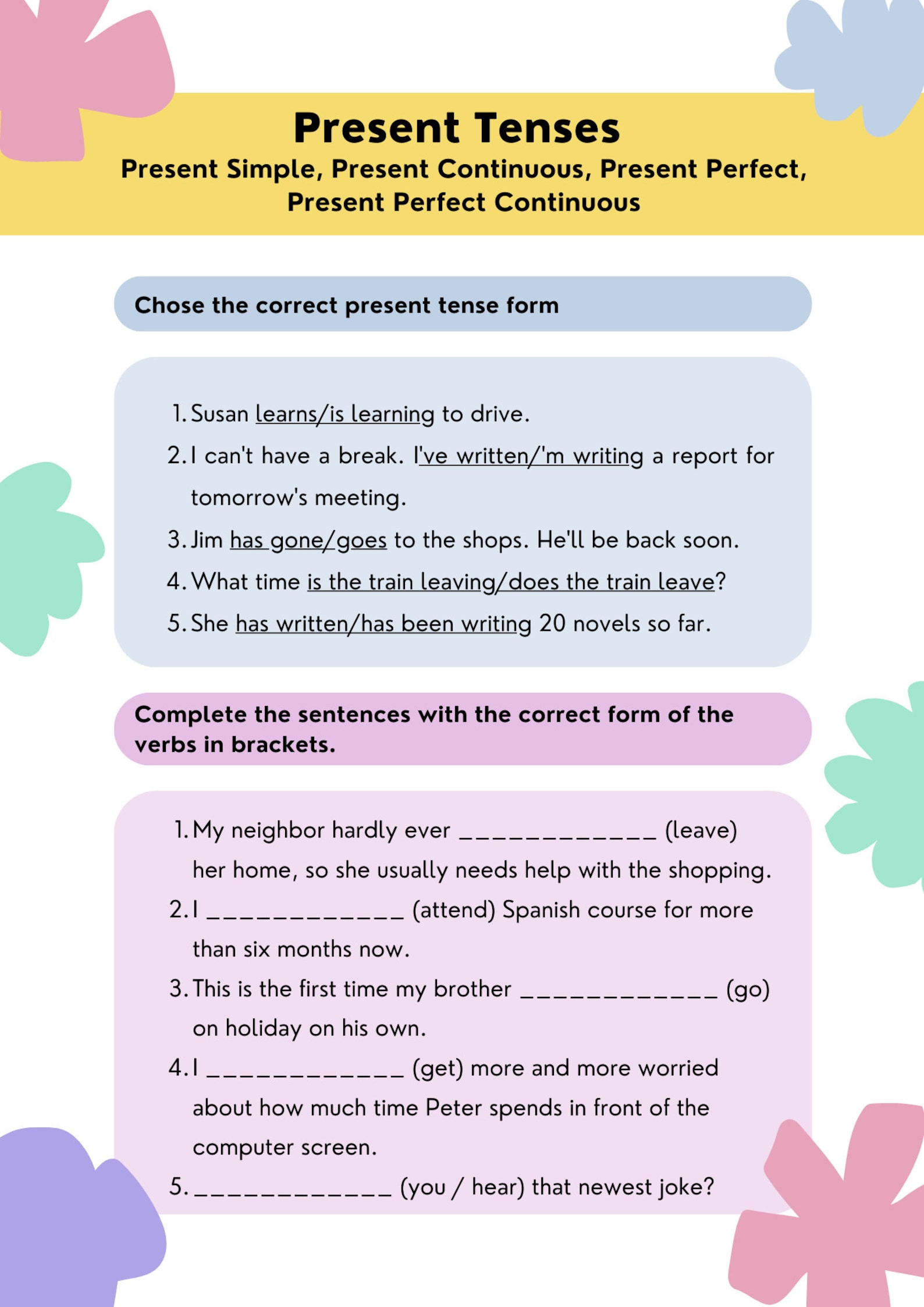 White Pastel Green Simple Past Grammar Practice Worksheet, A4, 10 Pages ...