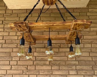 Loft Style Chandelier. Wooden Chandelier. Industrial Style. - Etsy