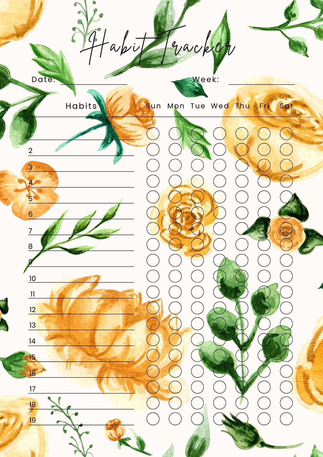Habit Tracker Floral Printable - Etsy