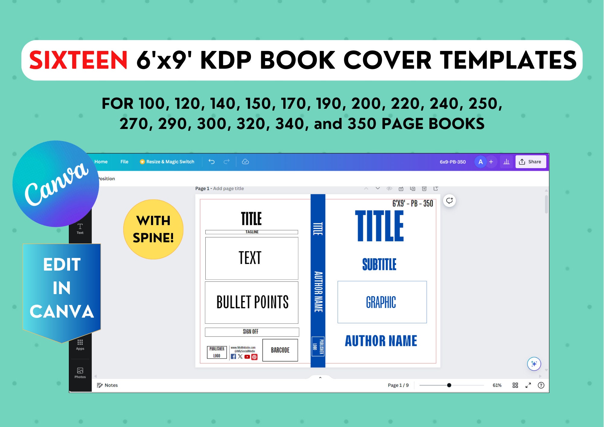 KDP Book Cover Template Book Cover Template Editable 6x9 KDP Book Cover ...