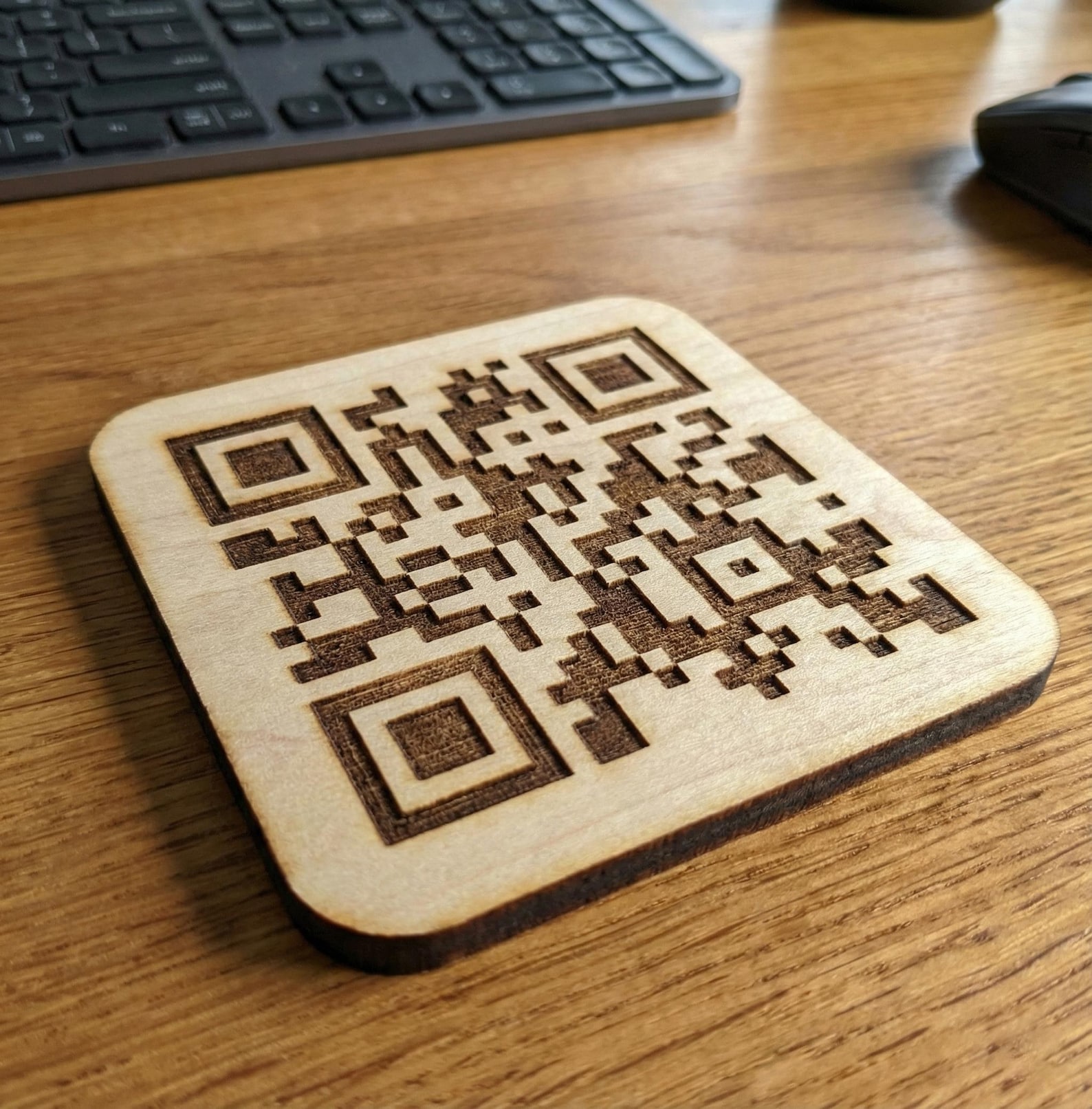 Laser Engraved QR Code Wood Tile – Custom QR Coaster, Personalized QR ...