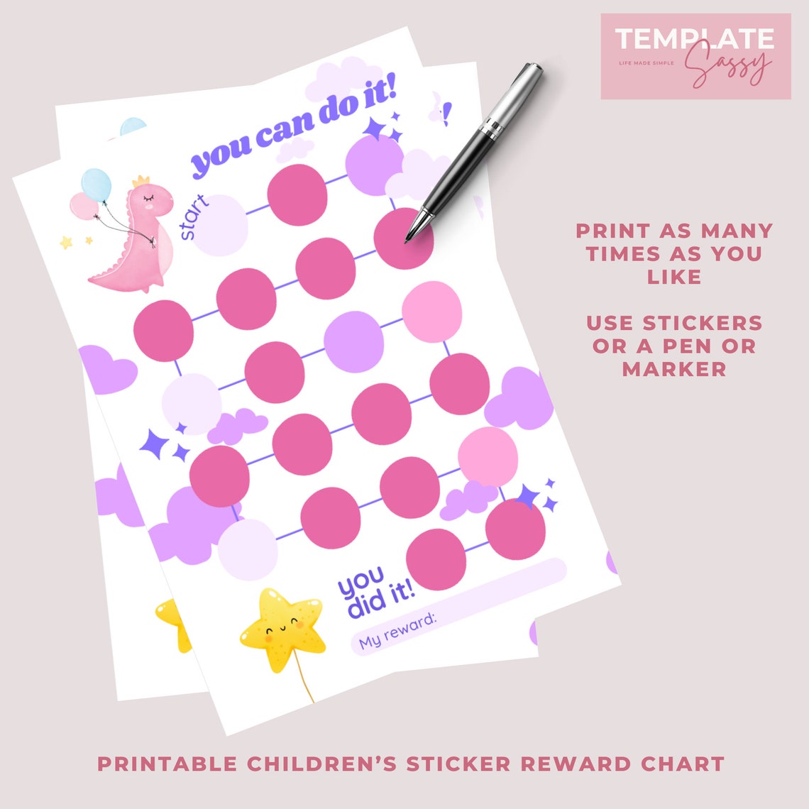 Girls Dinosaur Themed Printable Reward Charts for Kids Print at Home ...
