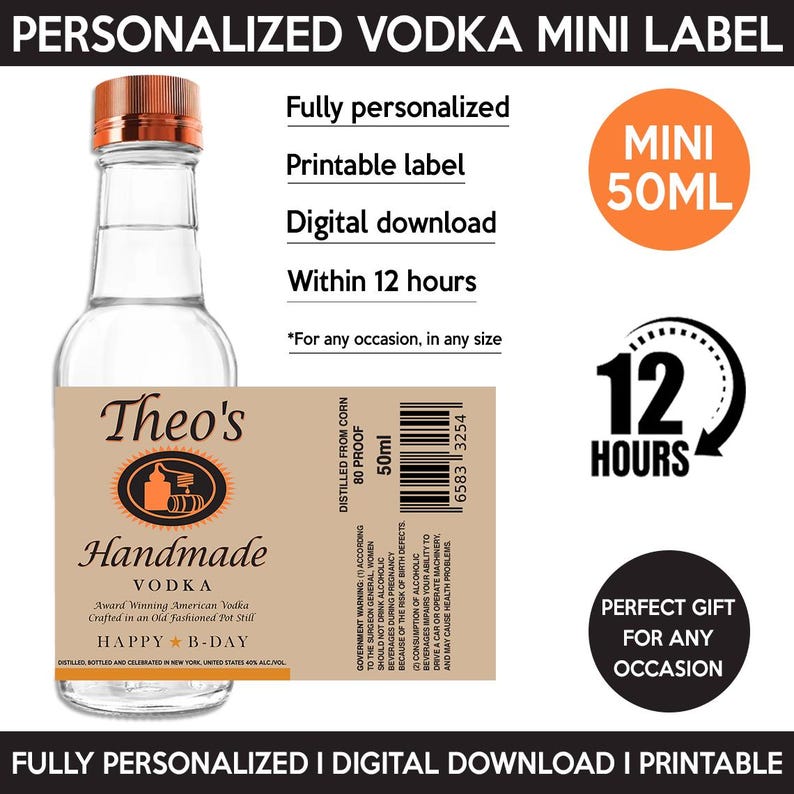Tito's Vodka Mini Label, Custom Titos Vodka Label, Personalized ...