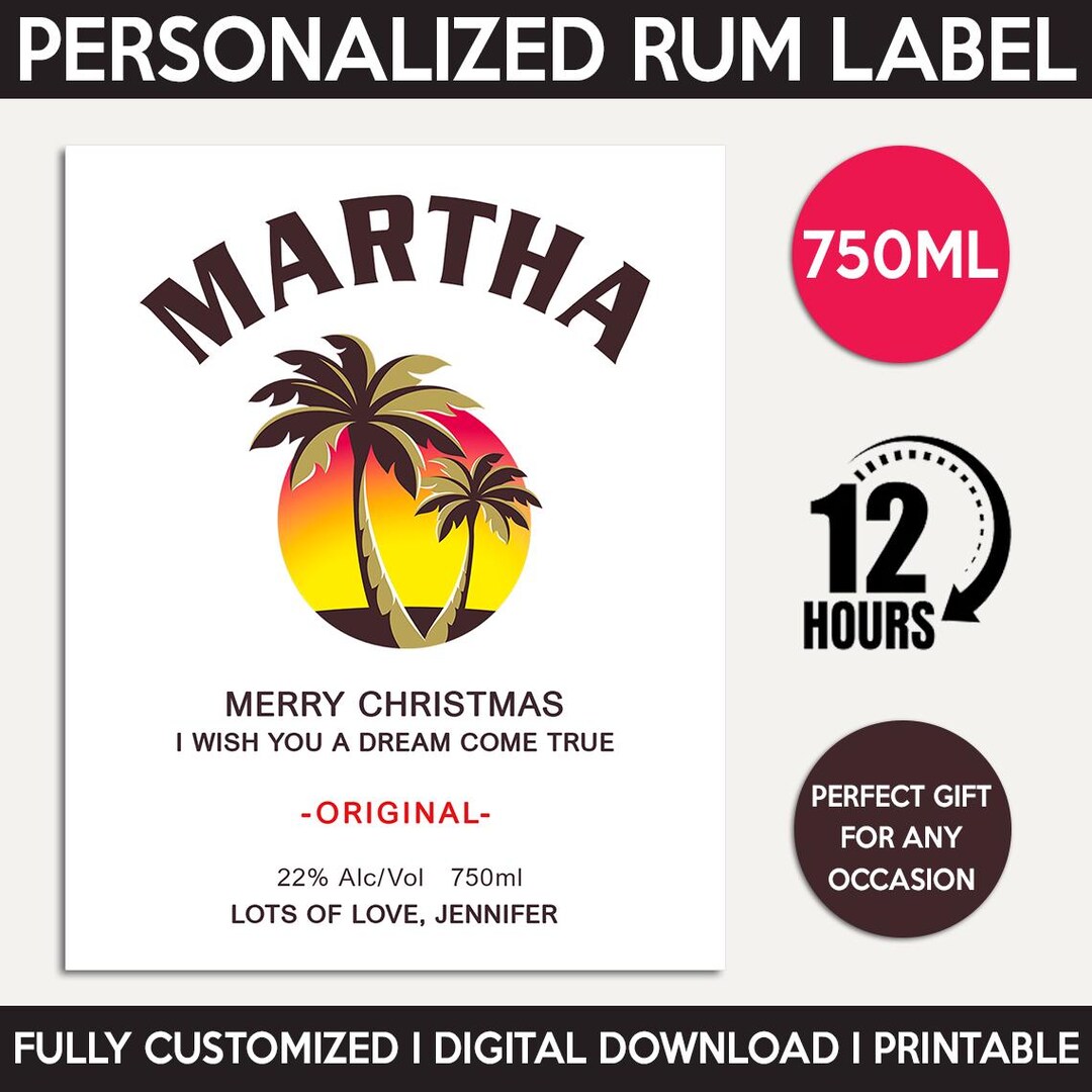 Custom Coconut Rum Label Replica, Personalized and Printable Template ...