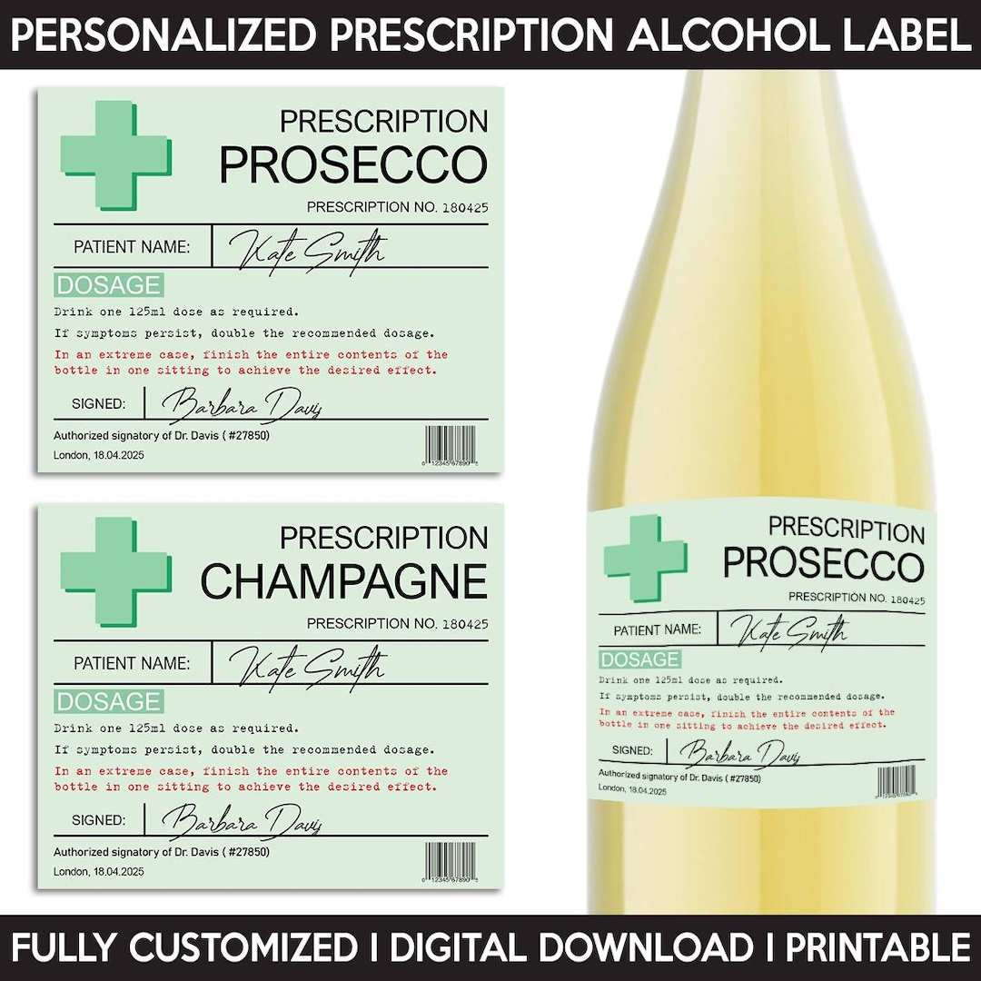 Prescription Label, Custom Alcohol Bottle Label, Personalized Template ...