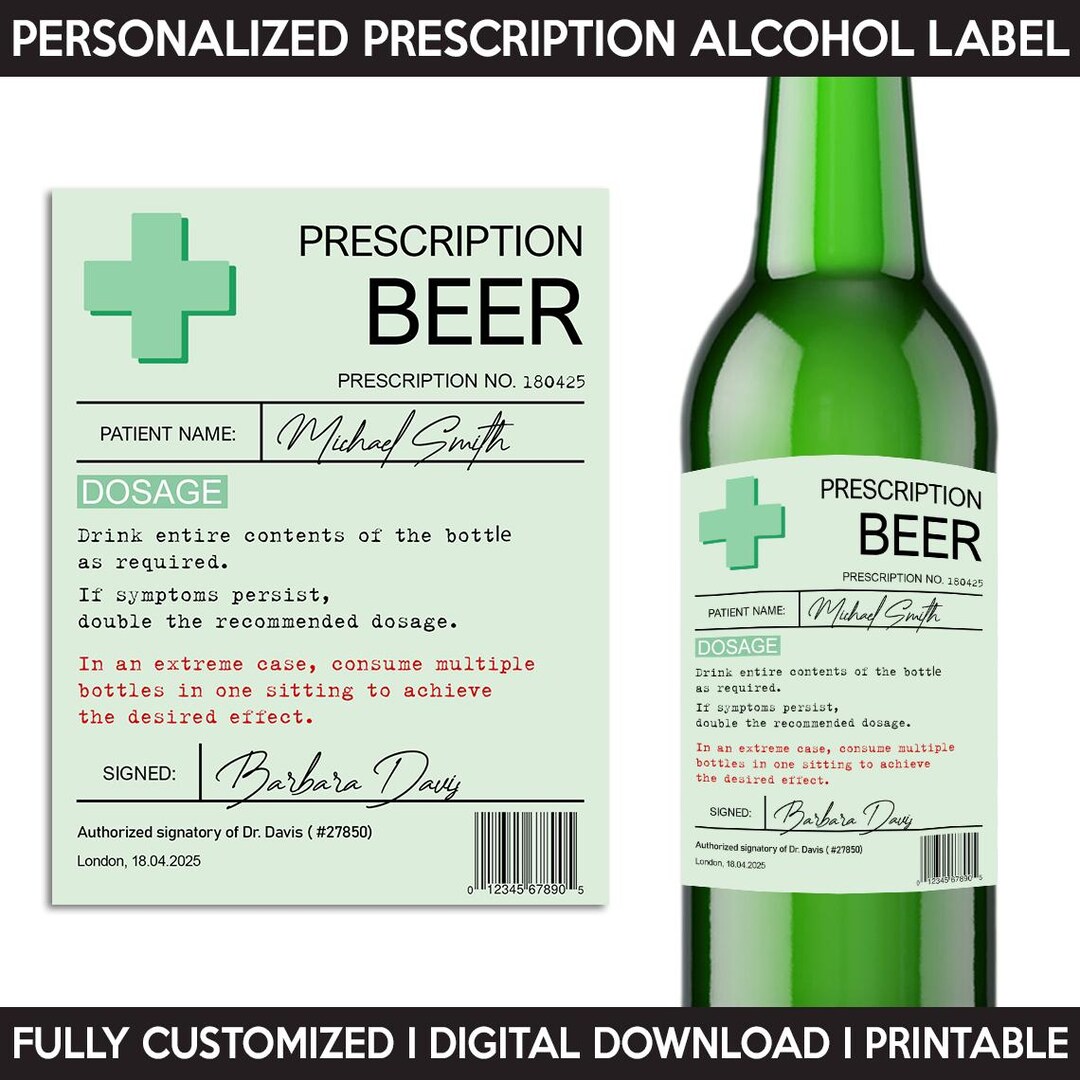 Prescription Label, Custom Alcohol Bottle Label, Personalized Template ...