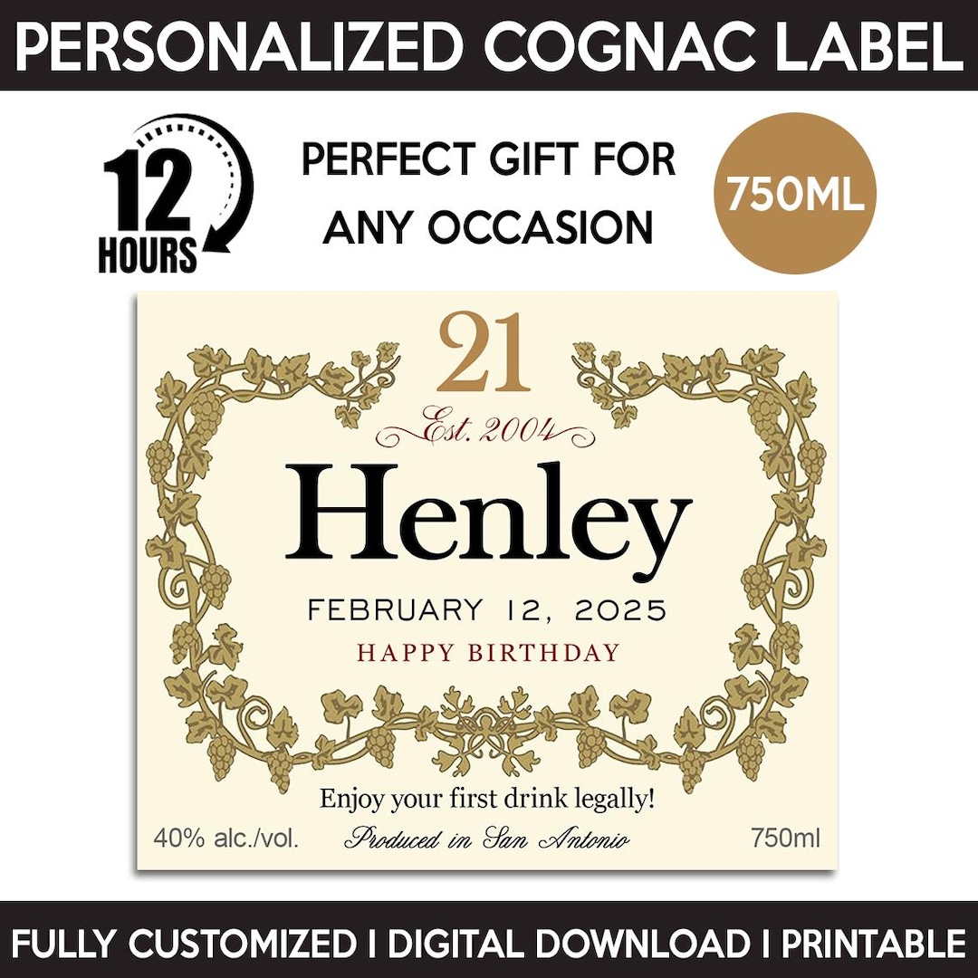 Hennessy Label, Custom Liquor Label, Personalized and Printable ...