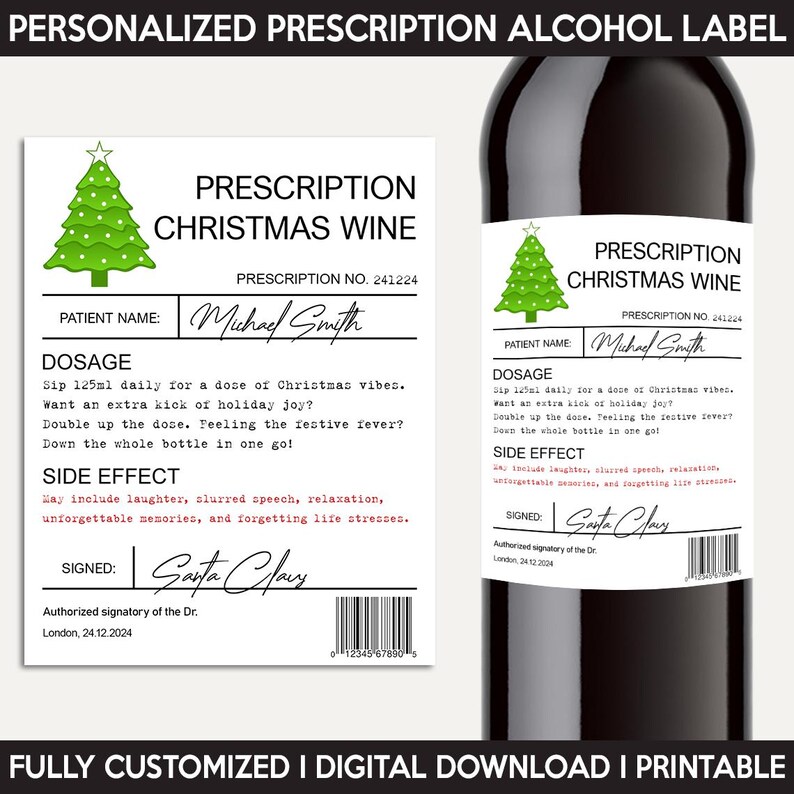 Prescription Label, Custom Alcohol Bottle Label, Personalized Template ...