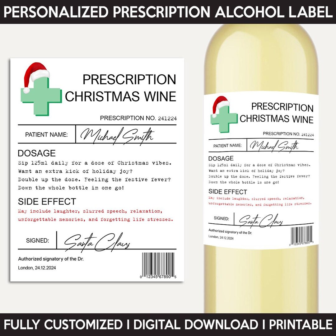 Prescription Label, Custom Alcohol Bottle Label, Personalized Template ...