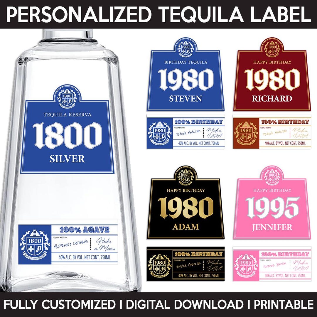 1800 Tequila Silver Label, Custom Tequila Label, Personalized Template ...