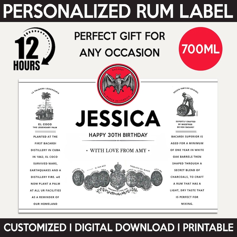 Custom Rum Label Replica, Personalized and Printable Template, Digital ...
