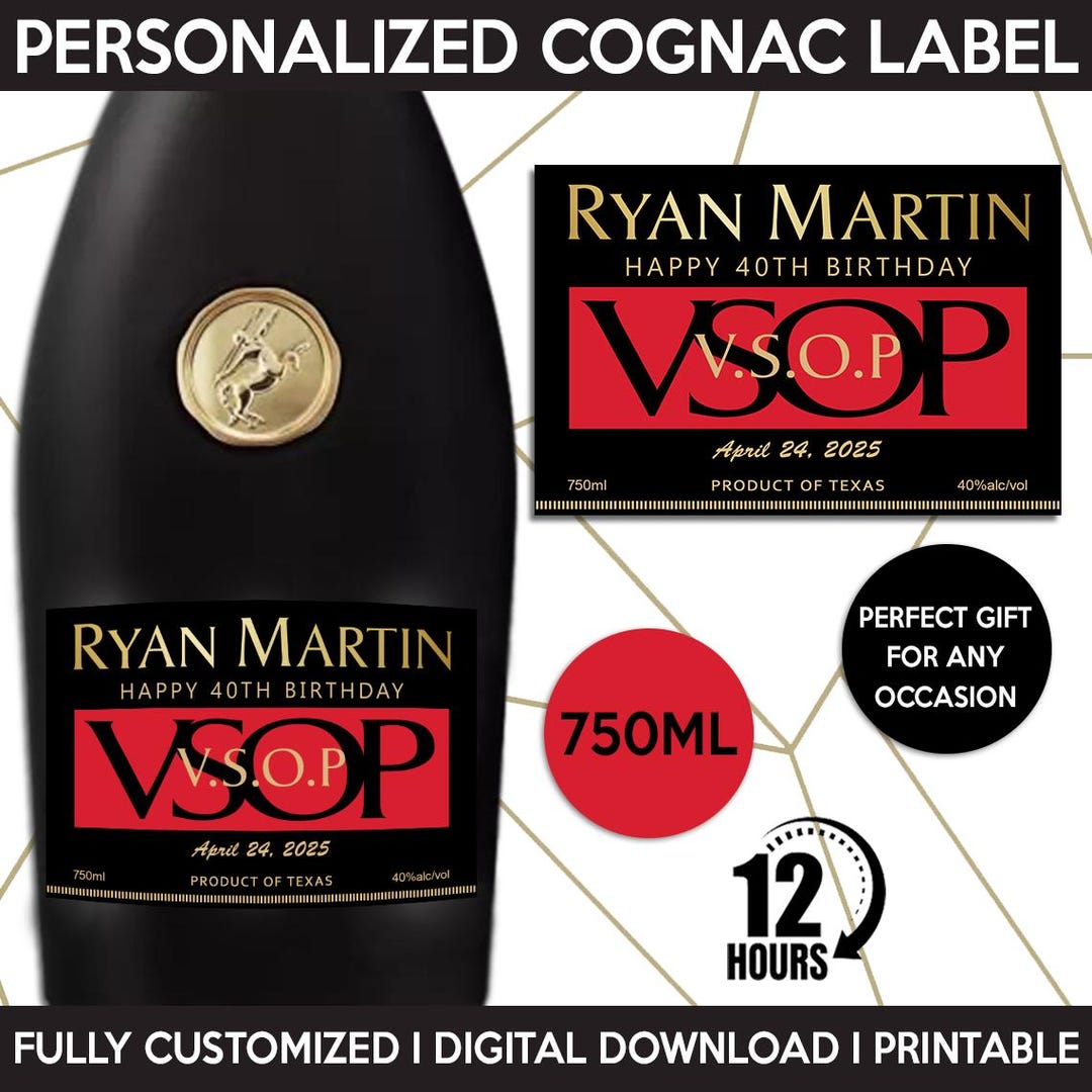 Custom Cognac Label, Liquor Label Replica, Personalized and Printable ...