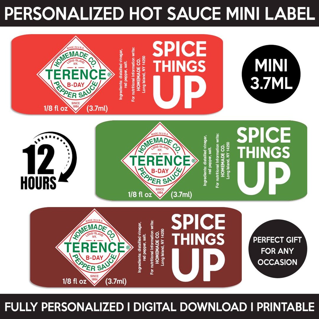 Hot Sauce Mini Label Replica, Custom Sauce Label, Spice up Your Party ...