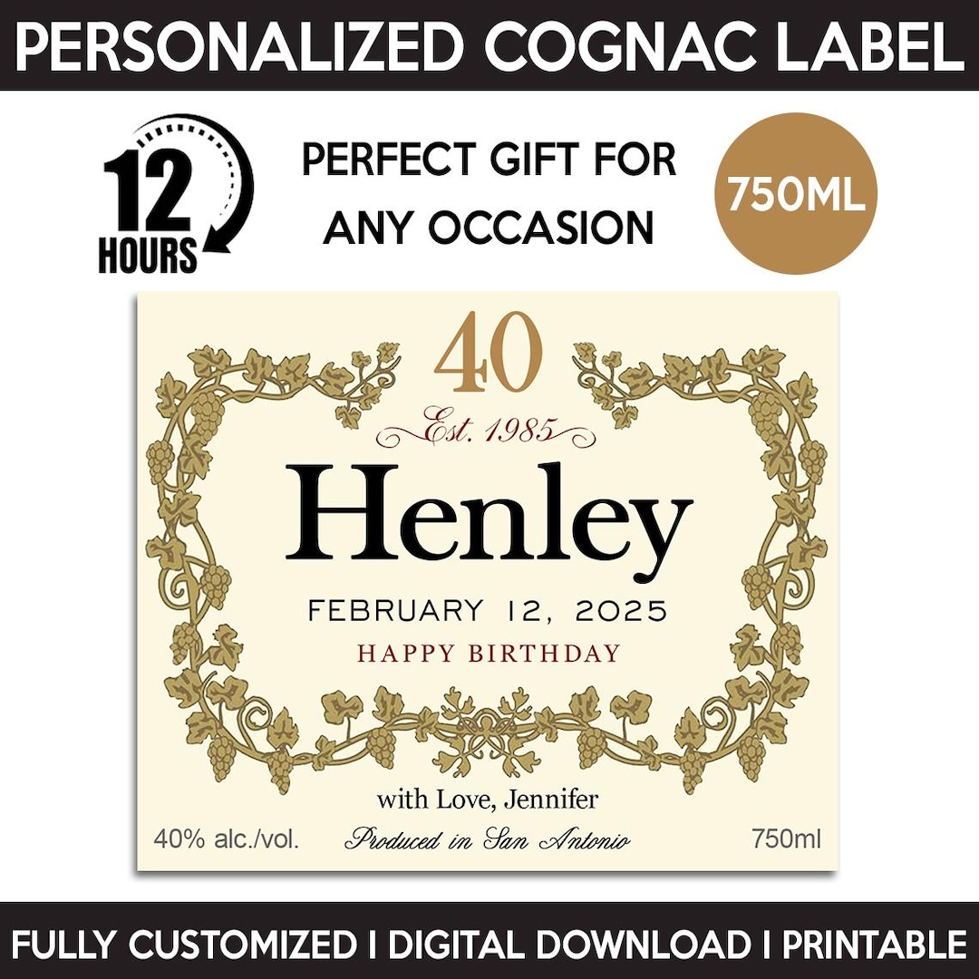 Custom Cognac Label, Liquor Label Replica, Personalized and Printable ...