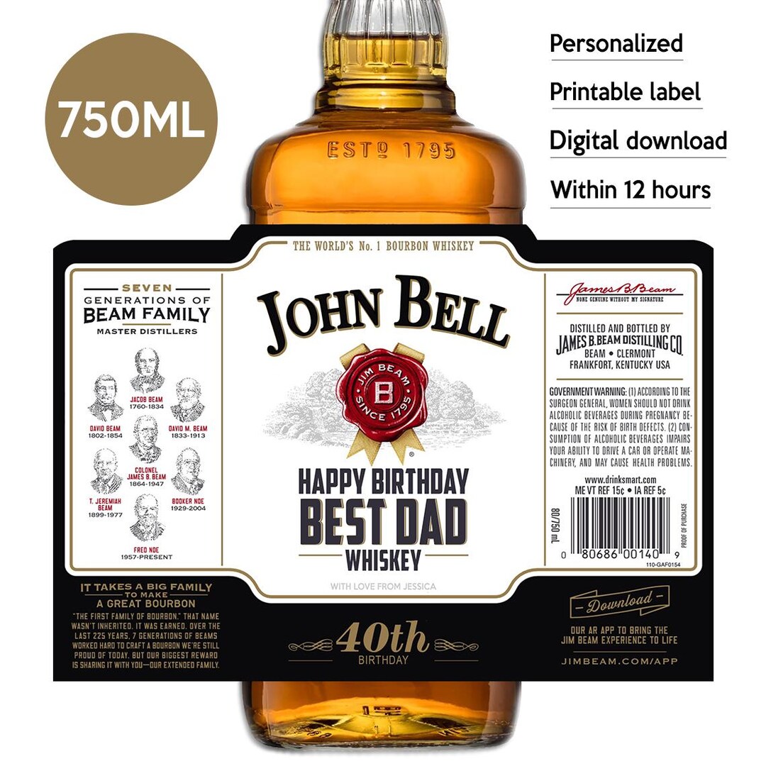 Bourbon Whisky Label, Custom Label, Personalized and Printable Template ...