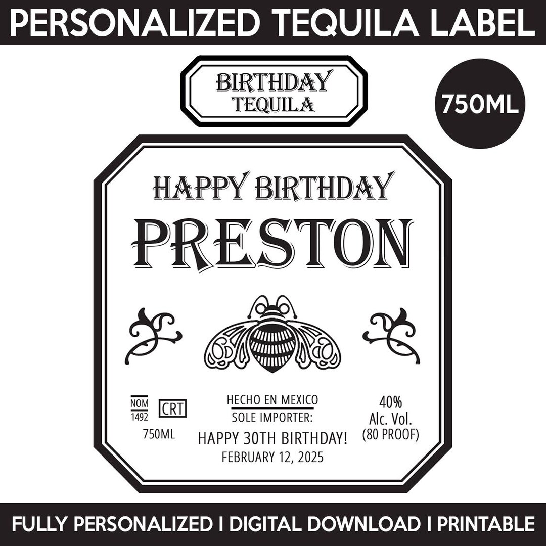 Patrón Tequila Label Replica, Custom Tequila Label, Personalized ...