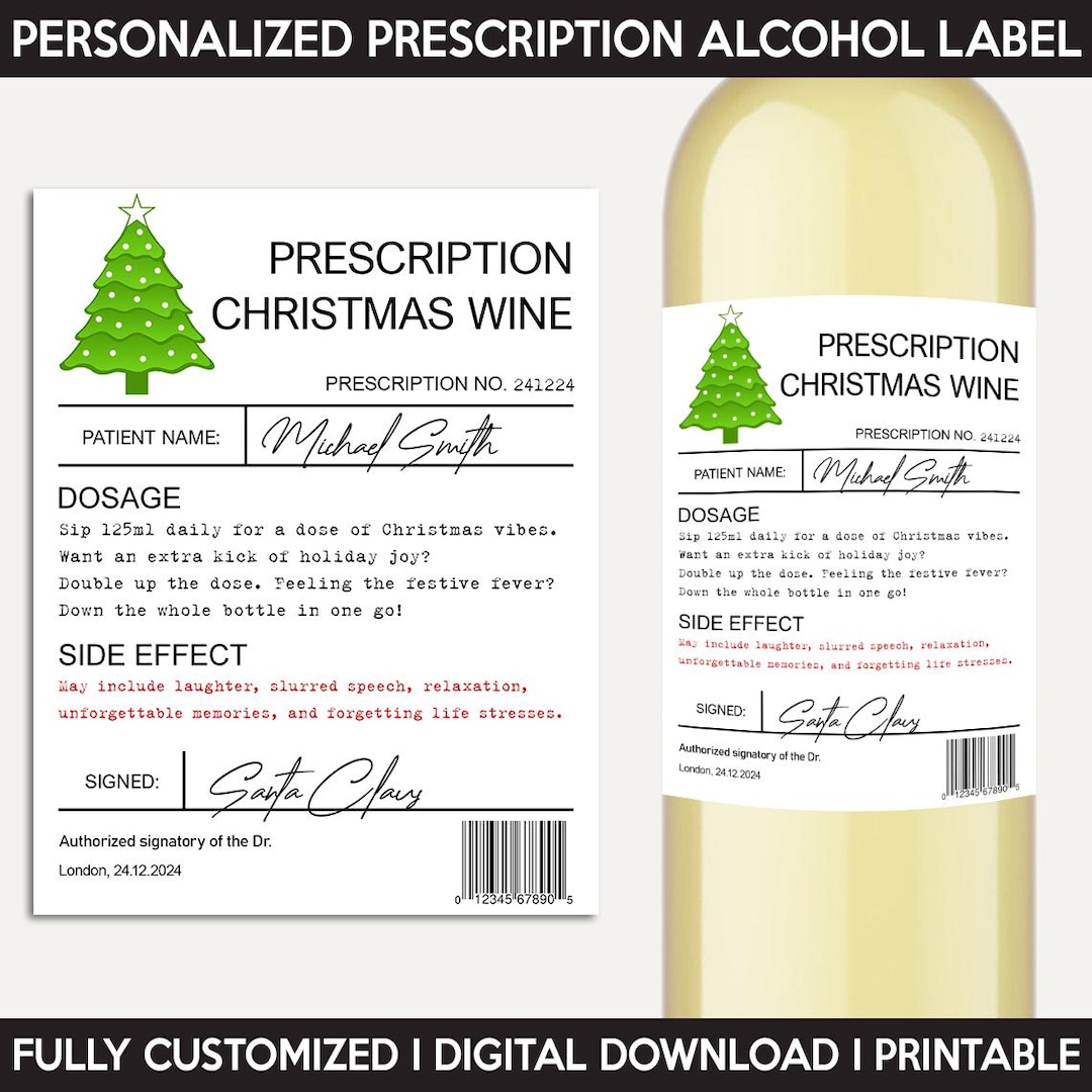 Prescription Label, Custom Alcohol Bottle Label, Personalized Template ...
