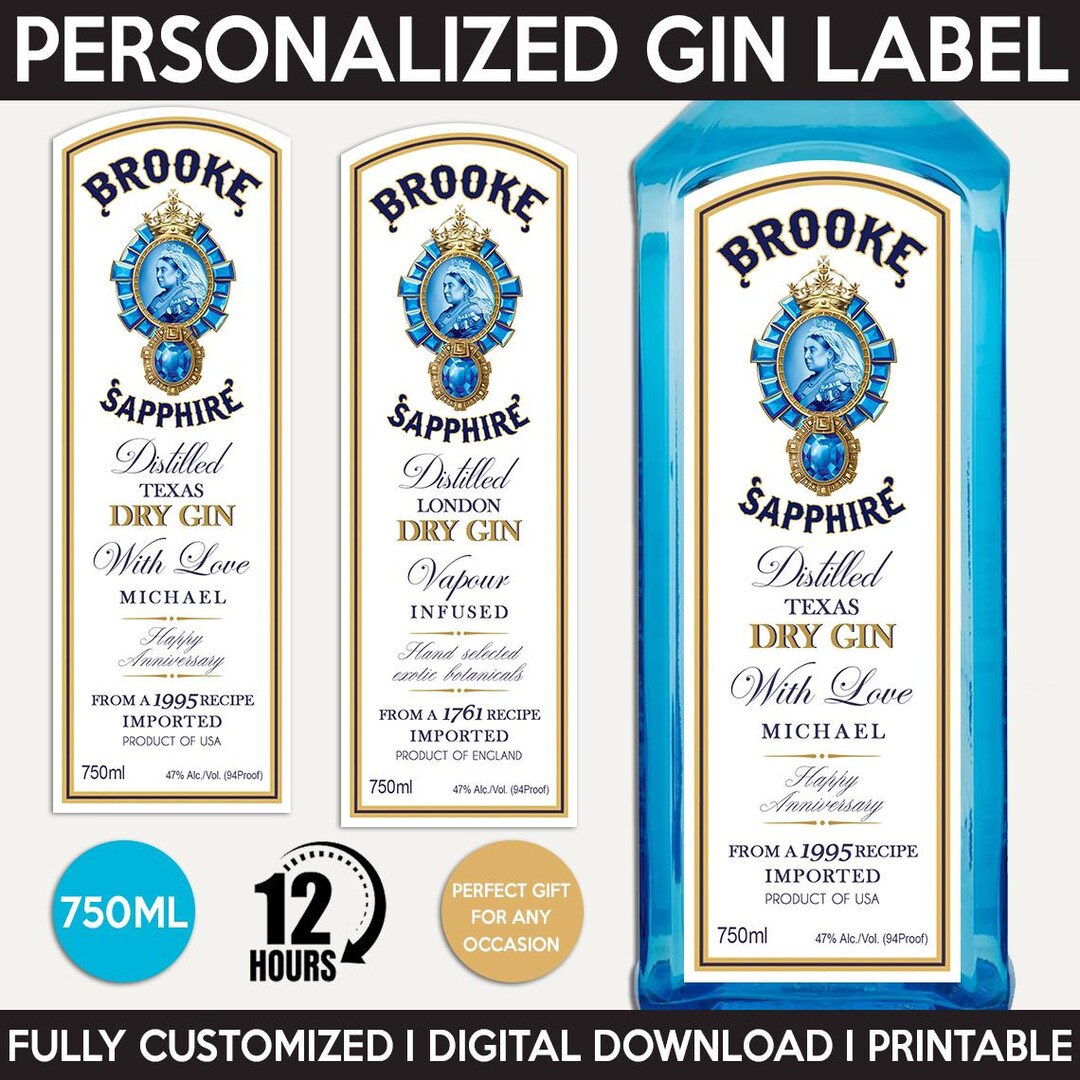 Gin Label Replica, Custom Label, Personalized and Printable Template ...