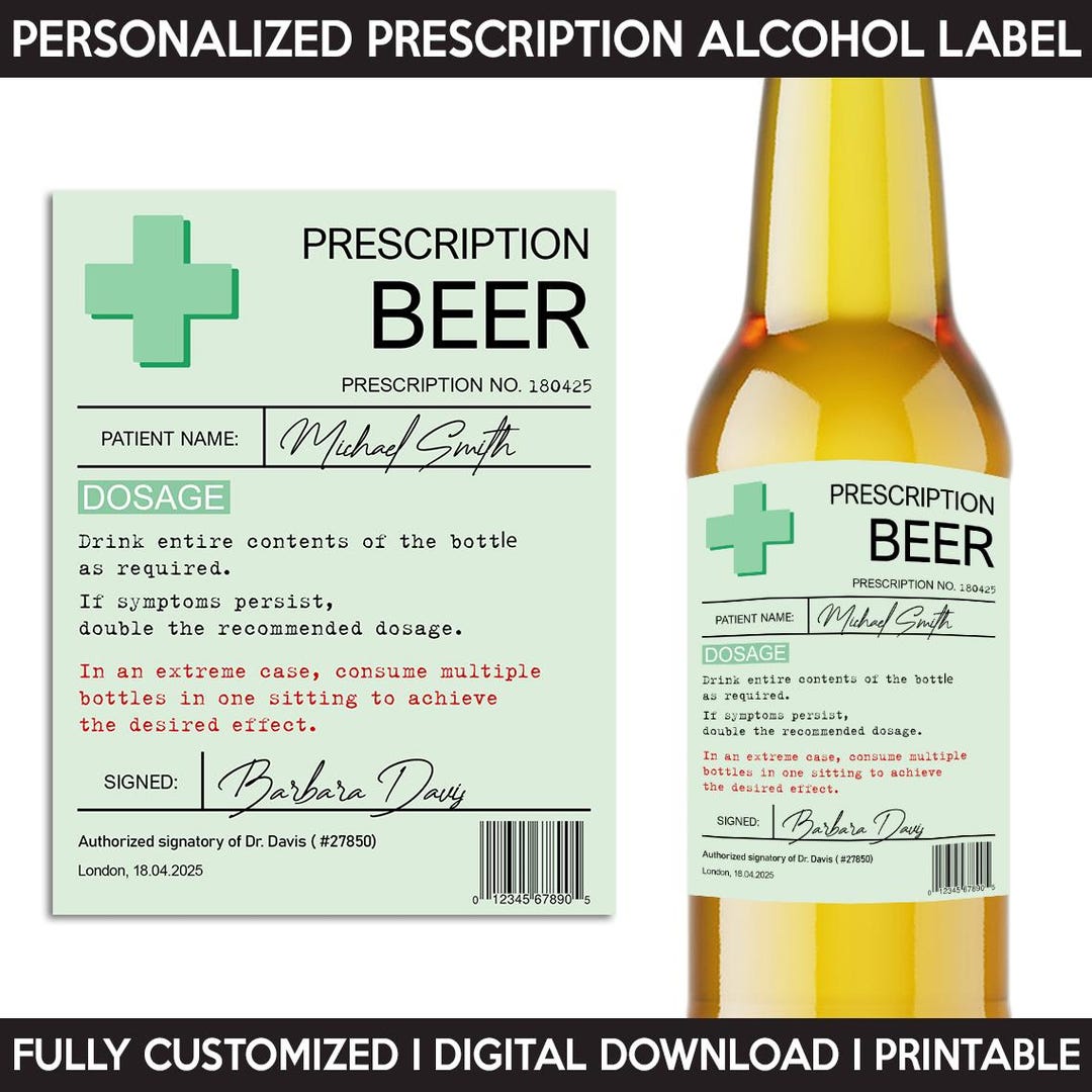 Prescription Label, Custom Alcohol Bottle Label, Personalized Template ...